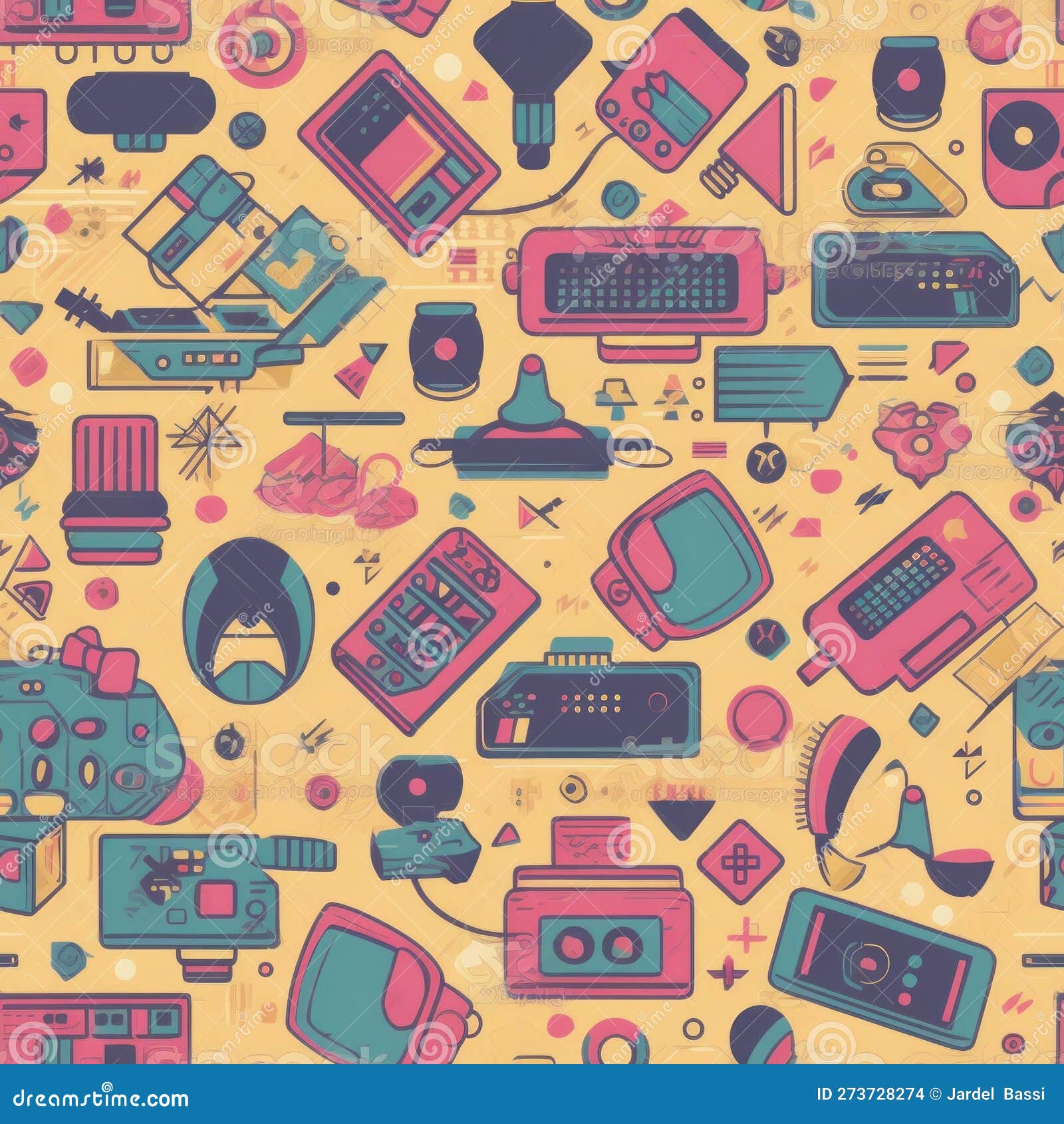 Seamless 80s Retro Pattern with Video Game Theme Stock Illustration ...
