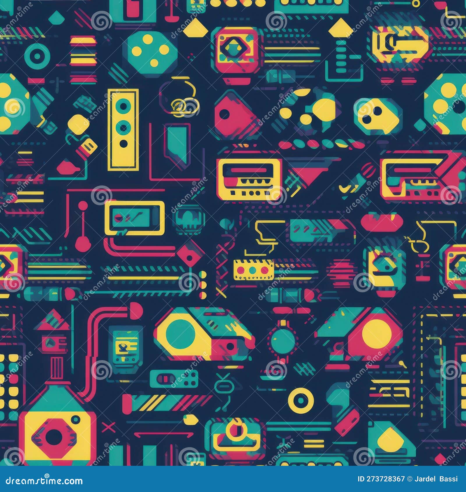 Seamless 80s Retro Pattern with Video Game Theme Stock Illustration ...