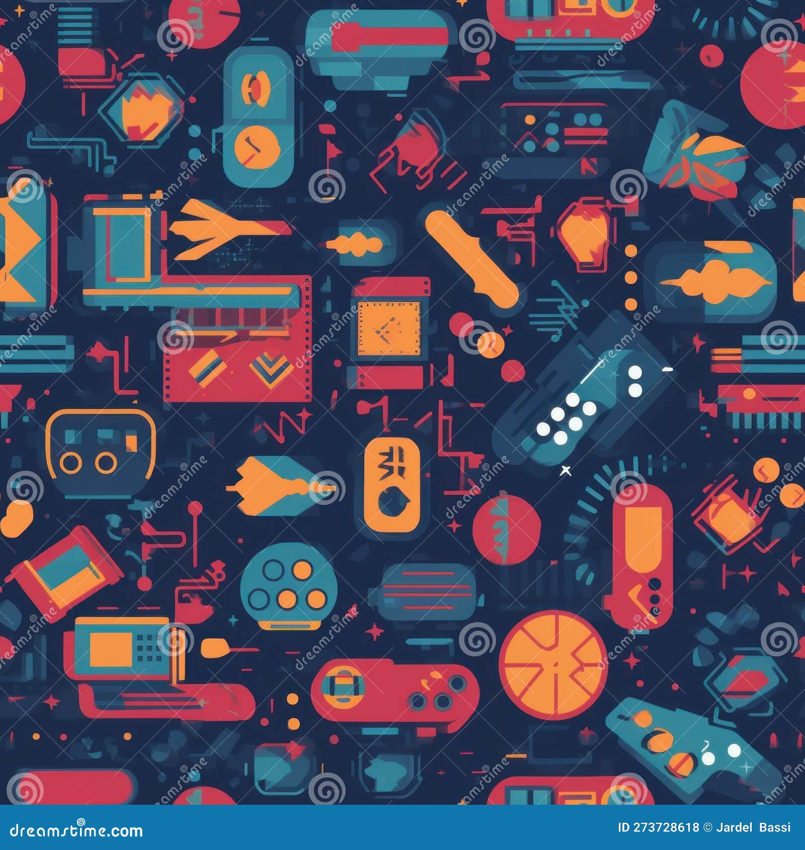 Seamless 80s Retro Pattern with Video Game Theme Stock Illustration ...