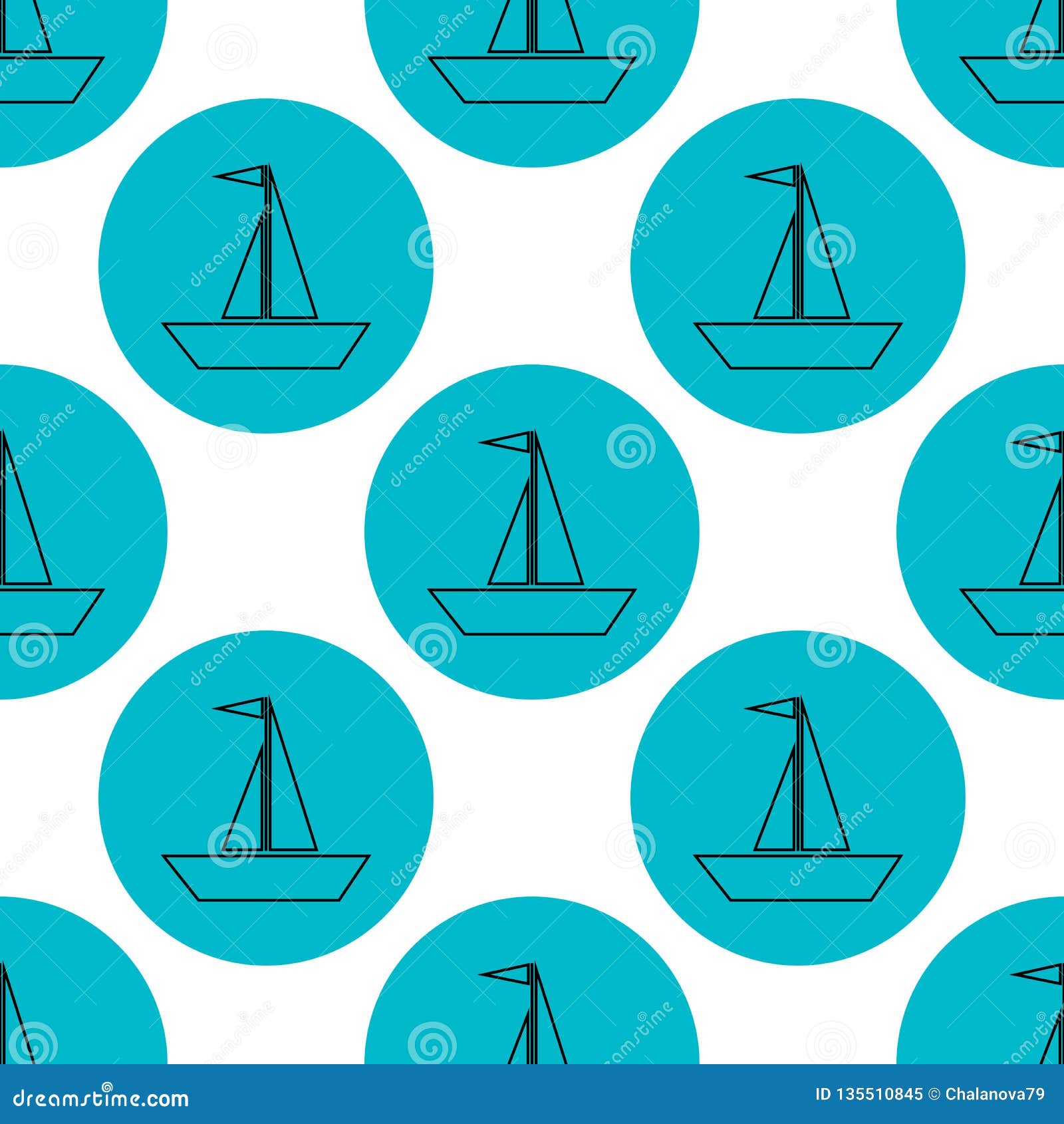 Seamless Sailing Ships on Blue Circle Pattern Vector Illustration Stock ...