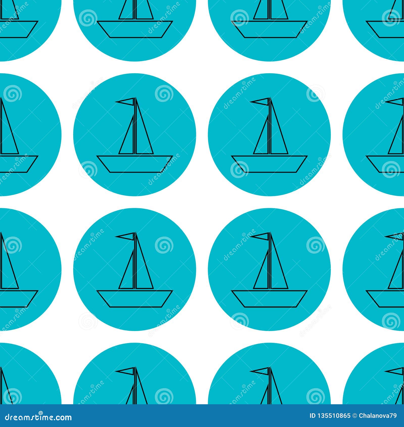 Seamless Sailing Ships on Blue Circle Pattern Vector Illustration Stock ...