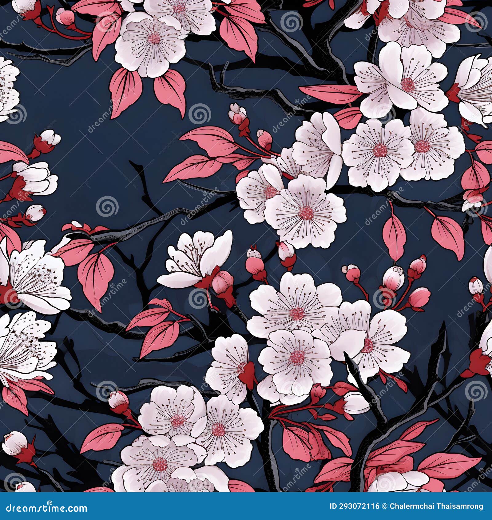Seamless Sakura Dark Blue Background. Leave. More Details by Generative ...