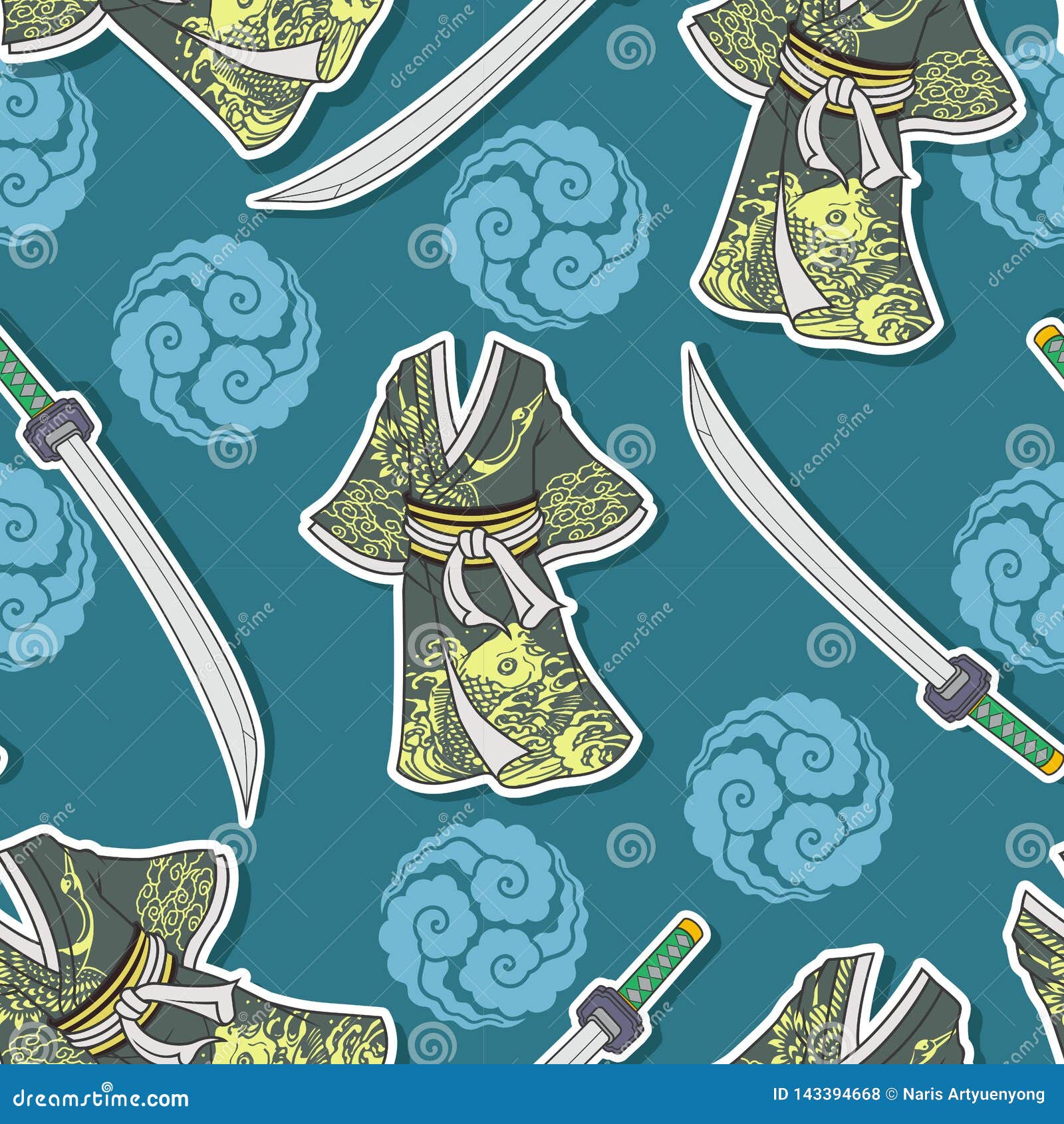 Seamless Samurai Suit and Sword Pattern. Stock Vector - Illustration of ...