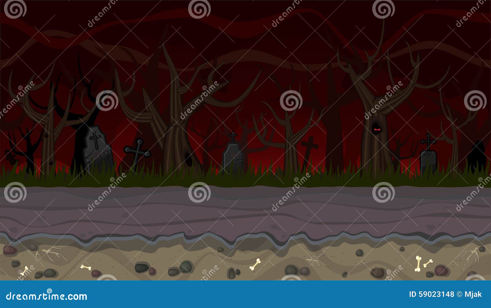 Seamless Scary Landscape with Trees for Game Design Stock Vector ...
