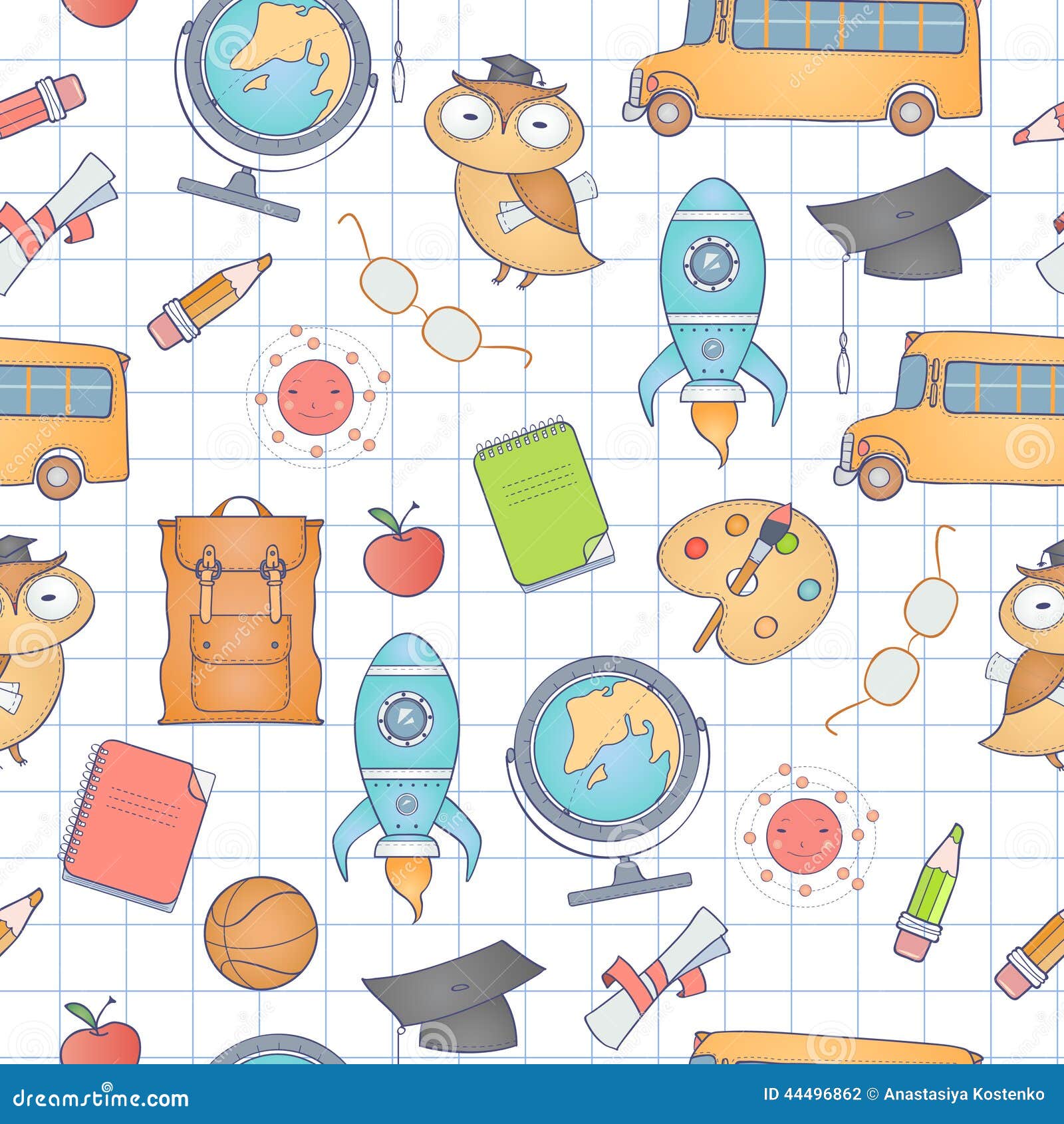 Seamless school pattern stock vector. Illustration of clock - 44496862