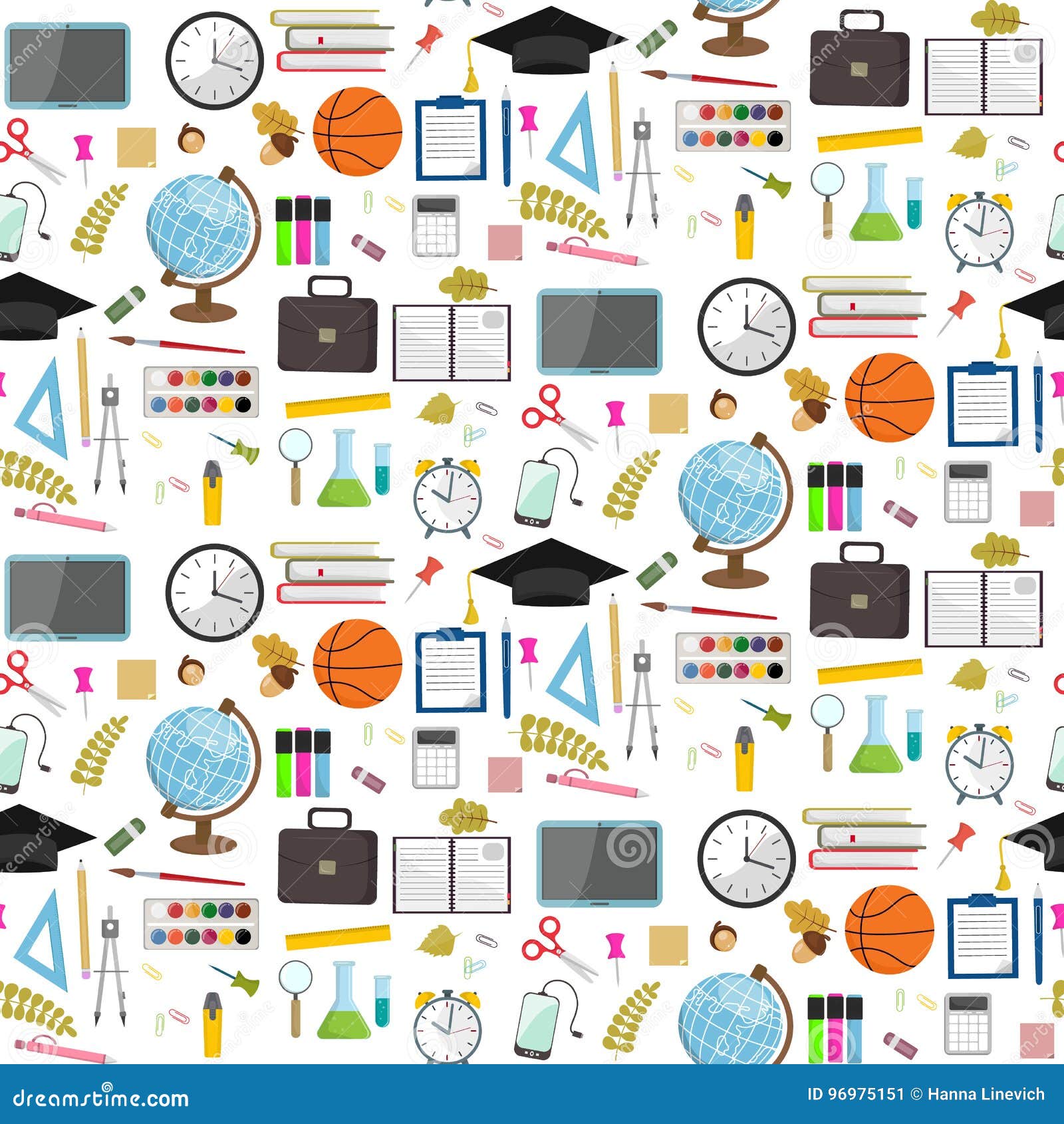 Seamless School Pattern on a White Background. Vector Stock Stock ...