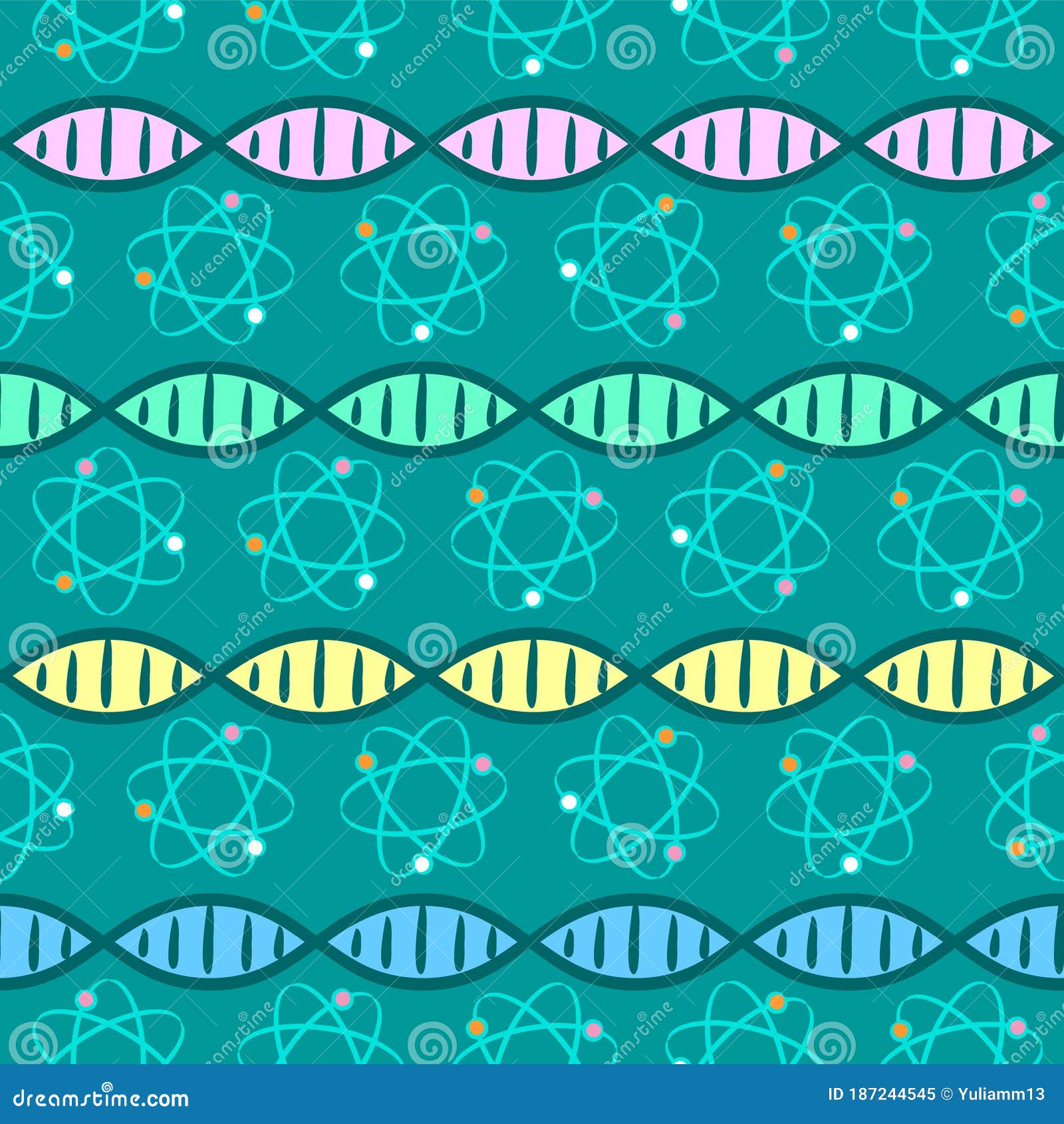 Seamless Science Pattern. Hand-drawn DNA Molecules Stock Illustration ...
