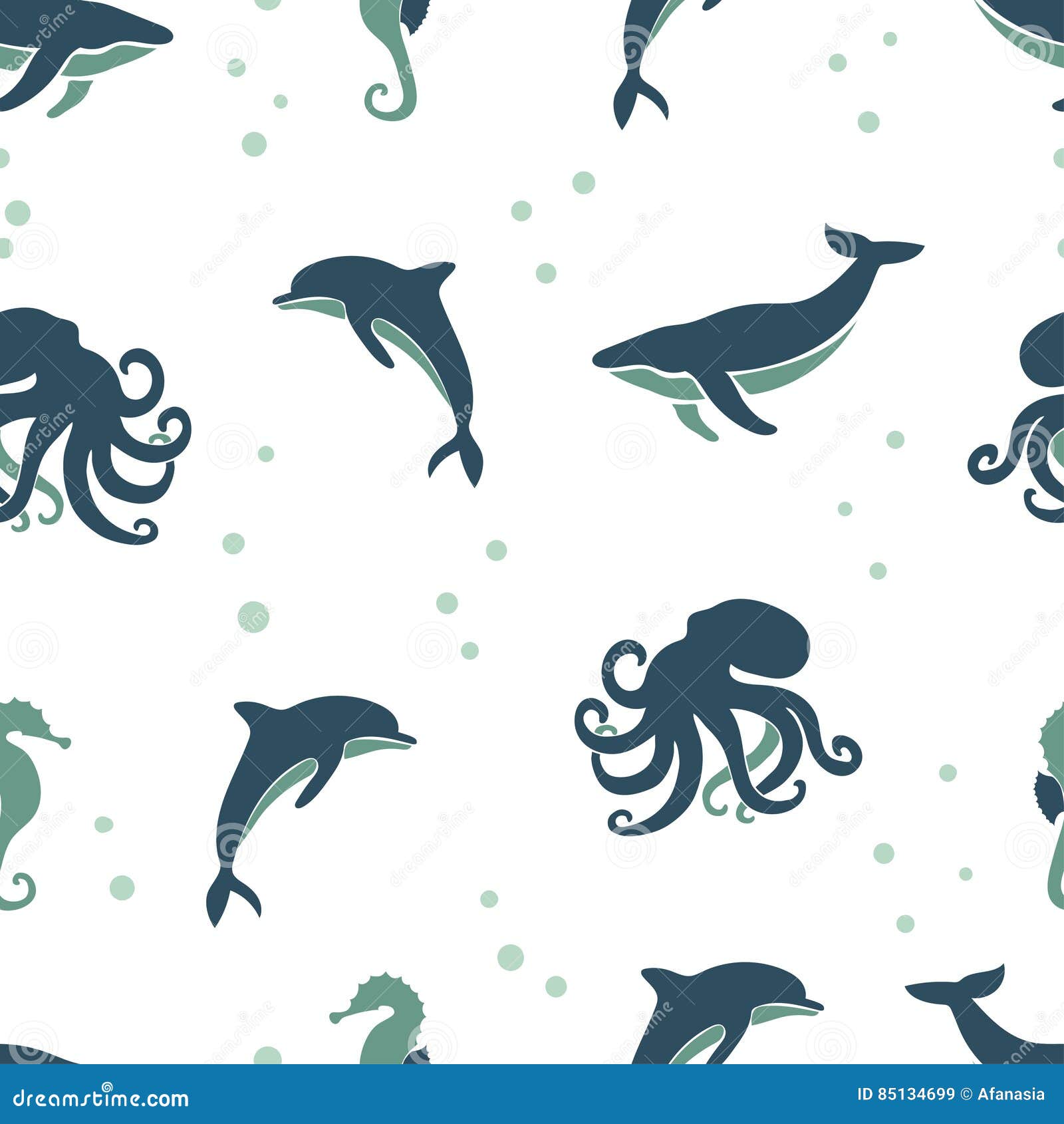 Seamless Sea Animals Pattern. Cartoon Vector | CartoonDealer.com #85134699