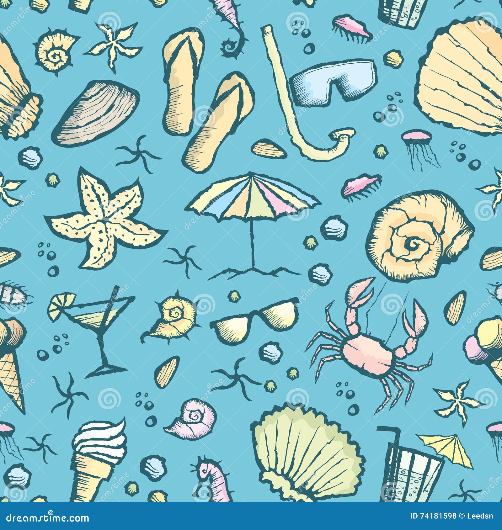 Seamless Sea Creatures Pattern Stock Vector - Illustration of seamless ...
