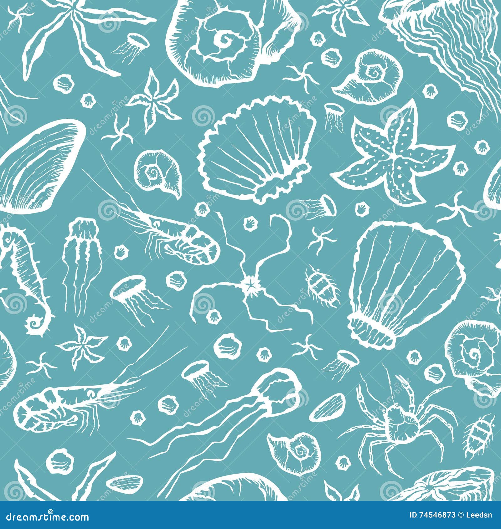 Seamless Sea Creatures Pattern Stock Vector - Illustration of seamless ...