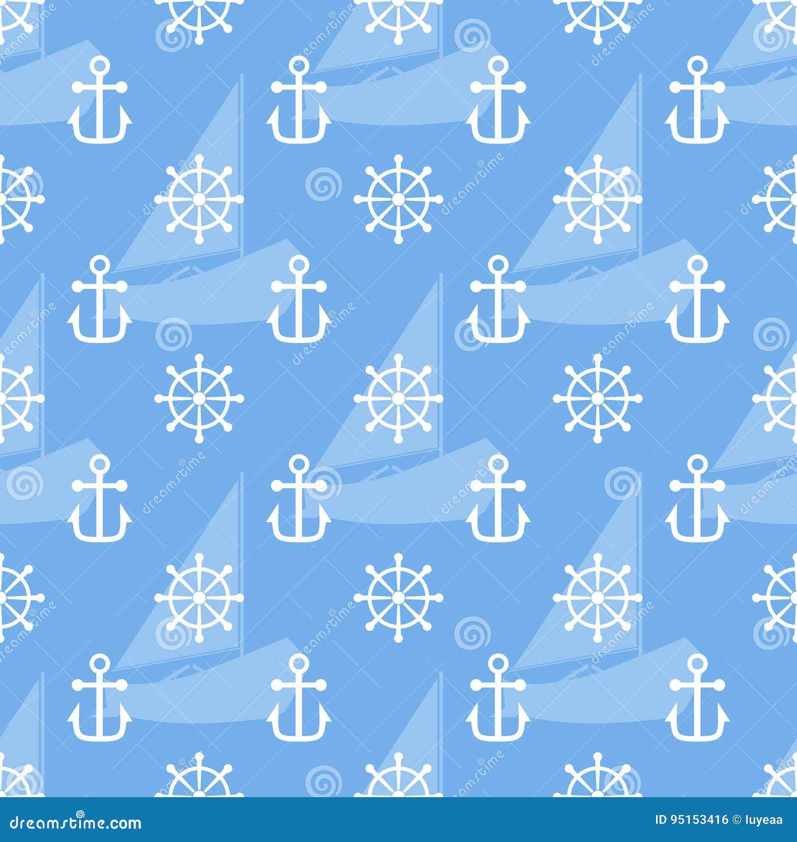 Seamless Sea Pattern of Anchor, Handweel and Sailboat Shape. Vector ...