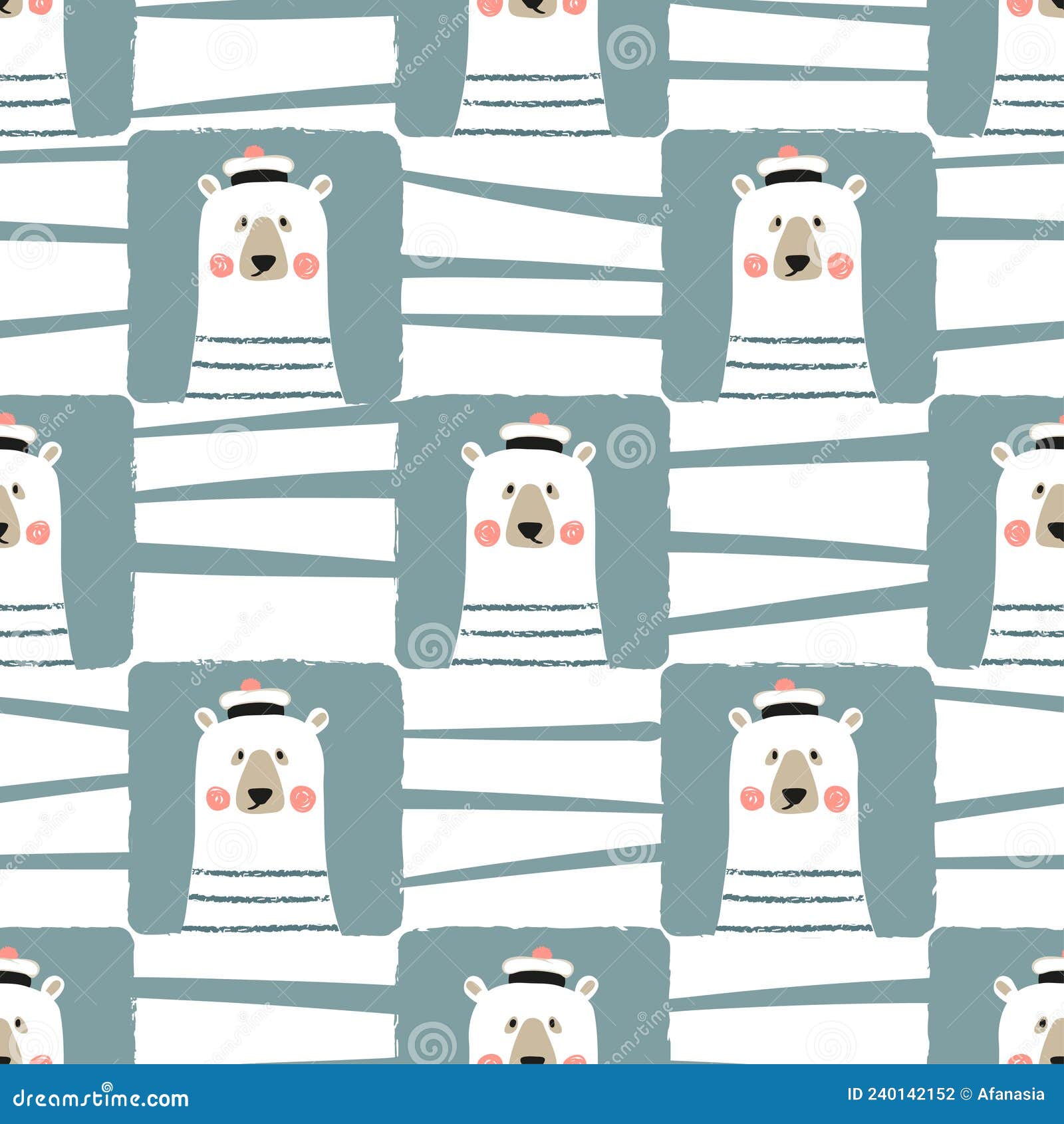 Seamless Sea Pattern with Cute Sailor Bear. Stock Vector - Illustration ...