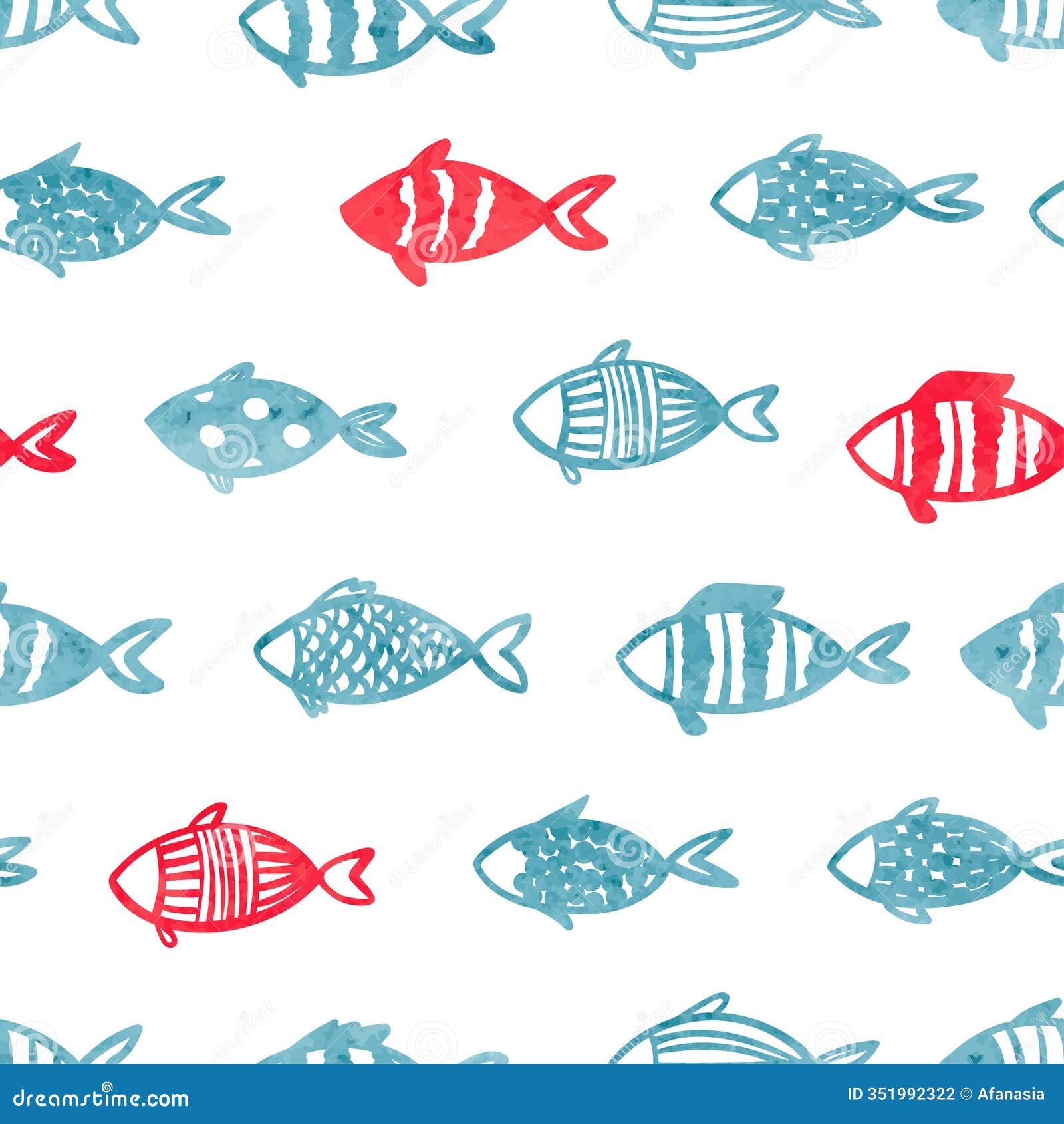 Seamless Sea Pattern with Cute Watercolor Fish. Marine Vector Illustration Stock Illustration ...