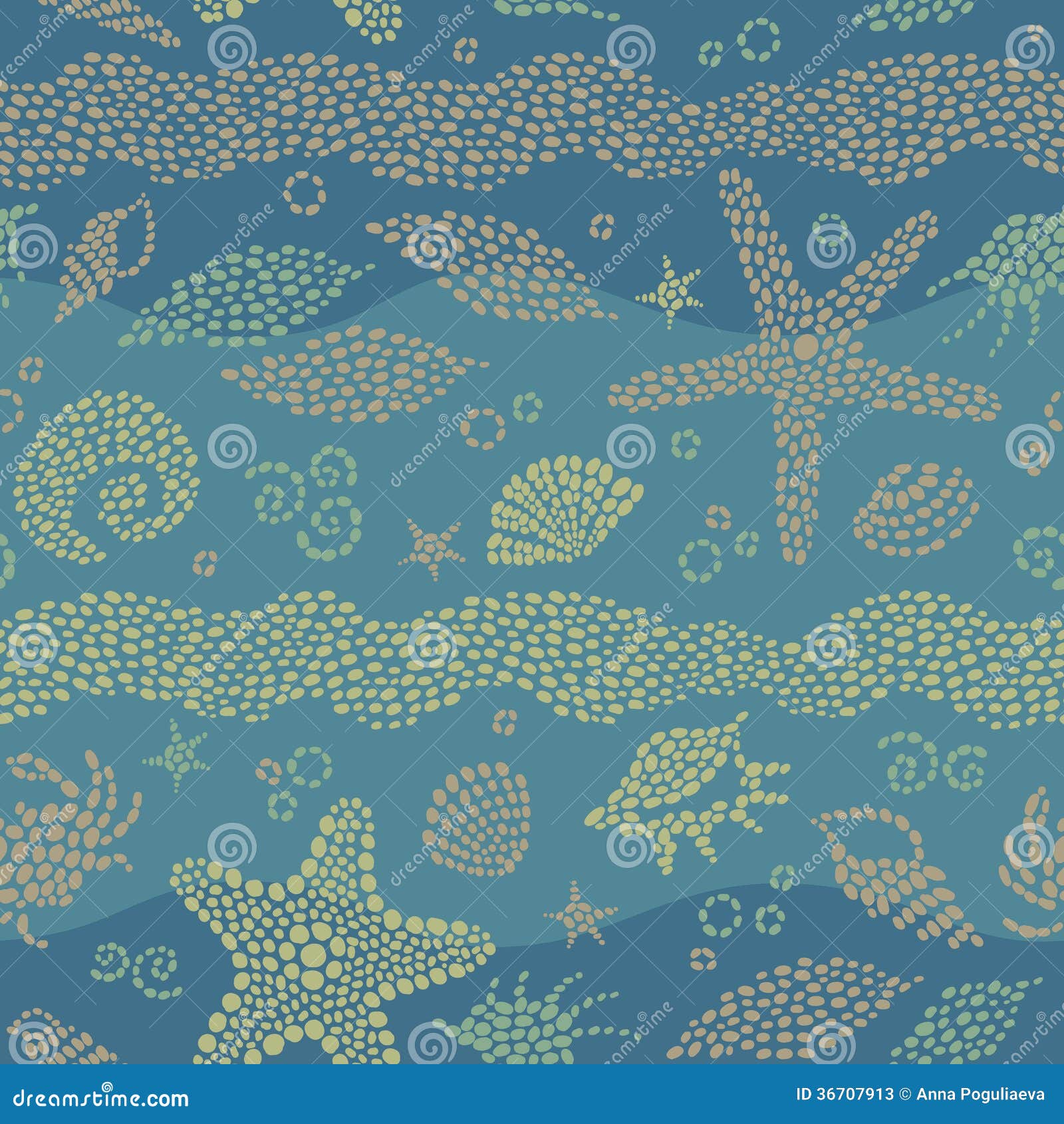 Seamless Sea Pattern the Waves and Seashells. Stock Vector ...