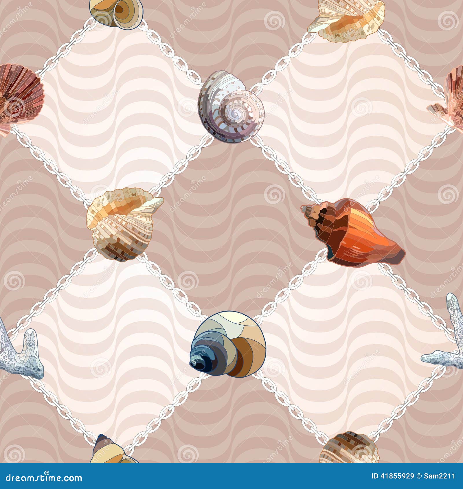 Seamless with Sea Shells and Chains. Stock Illustration - Illustration ...