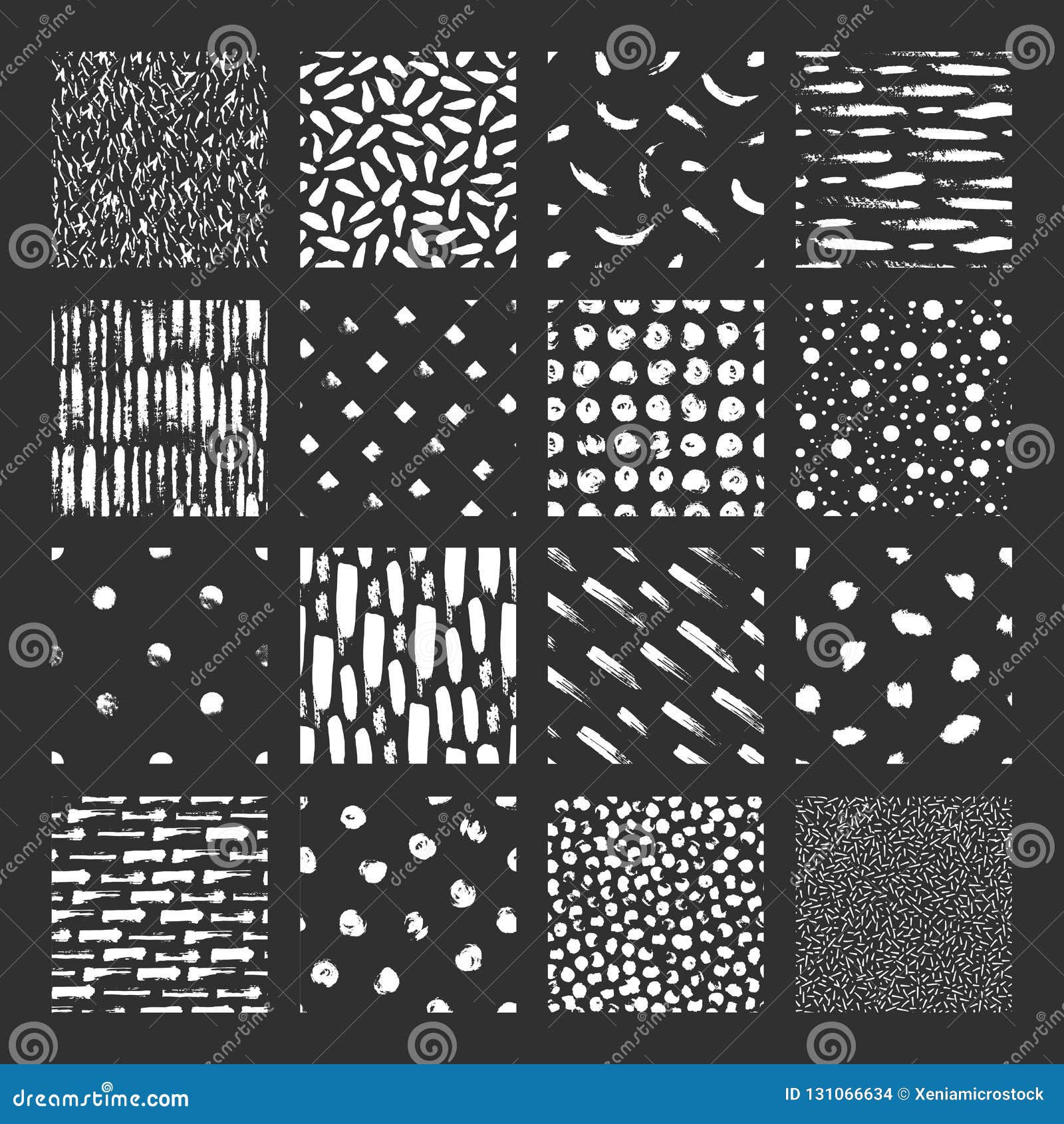 Set of 16 Seamless Pattern. Abstract Forms Drawn a Wide Pen and Ink ...