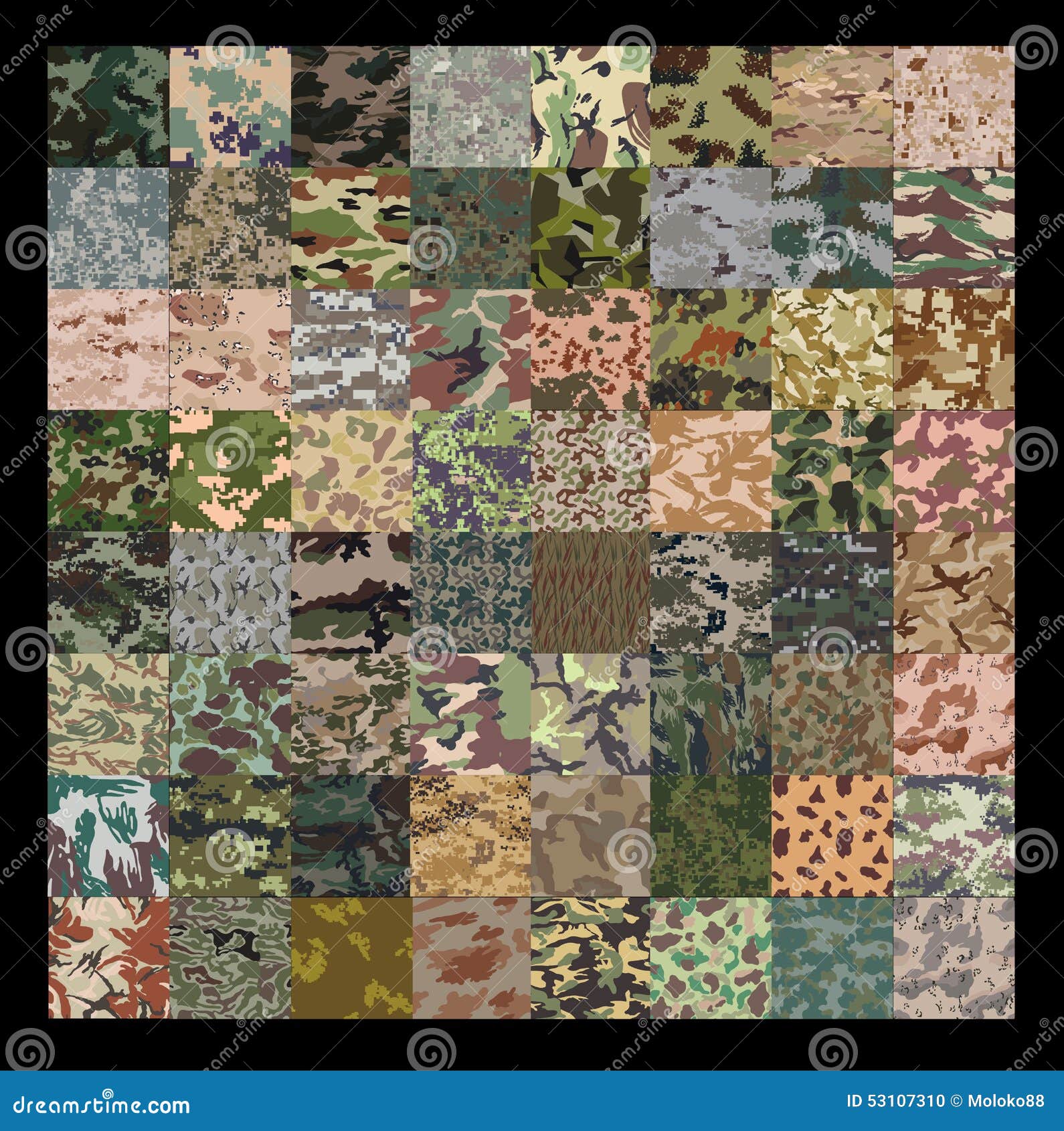 Seamless Set Of Camouflage Pattern Vector | CartoonDealer.com #53107310