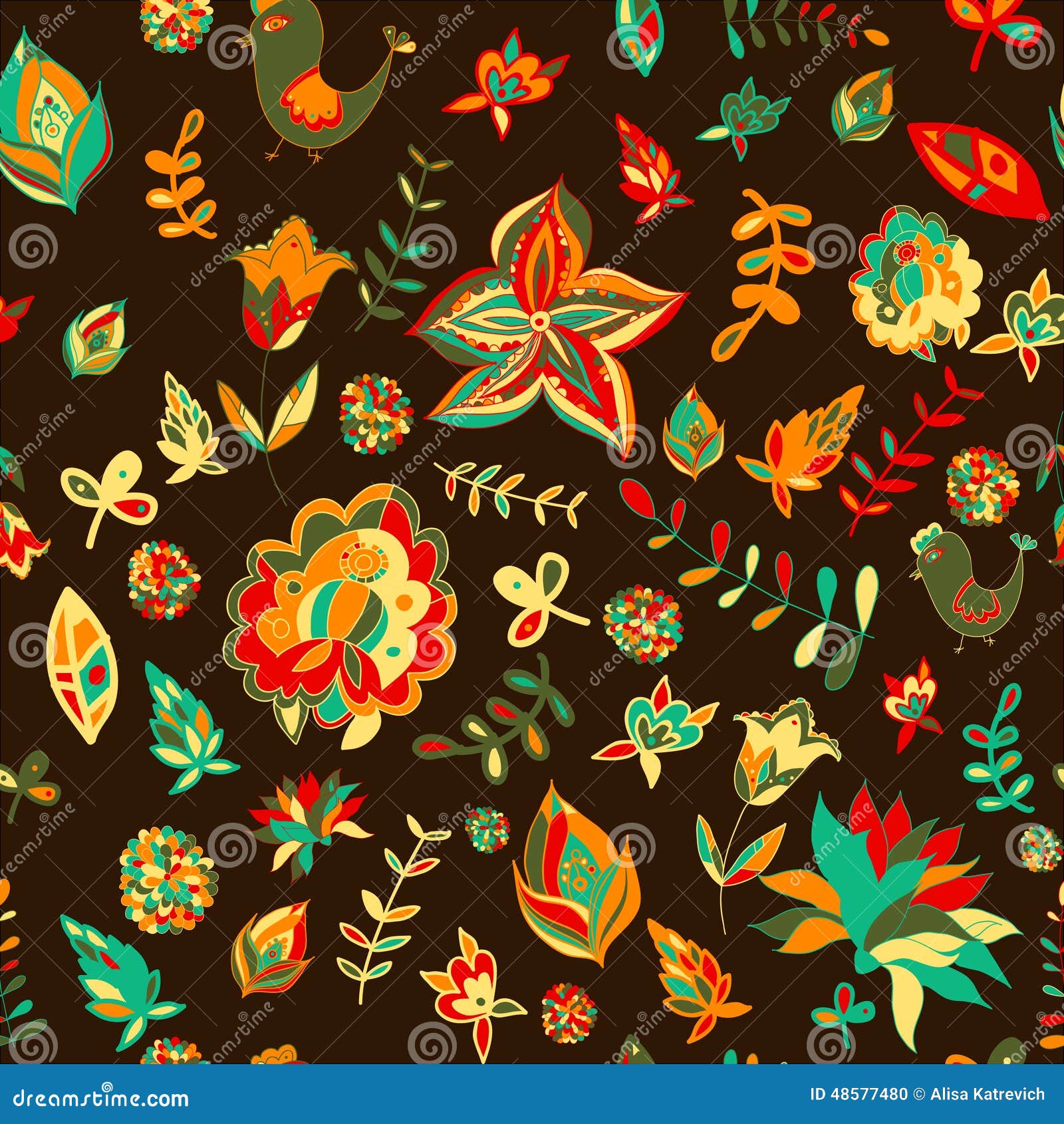 Seamless Set Multicolored Retro Flower Pattern. Stock Vector ...