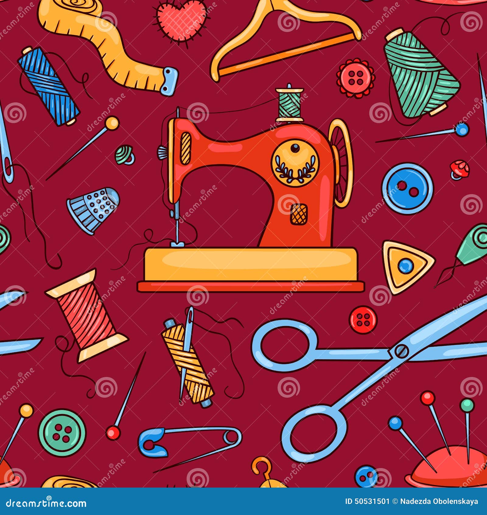 Seamless Sewing Pattern Red Stock Vector - Illustration of machine ...