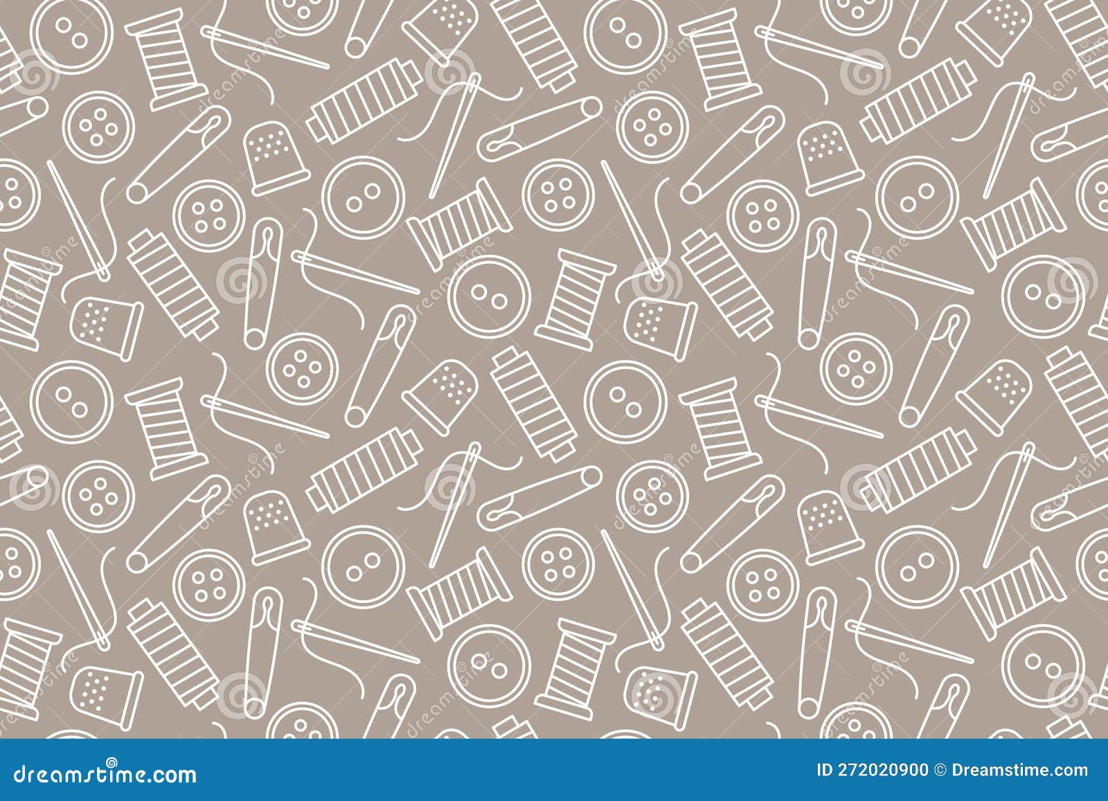 Seamless Sewing Pattern with Thimble, Safety Pins, Buttons, Needle and ...