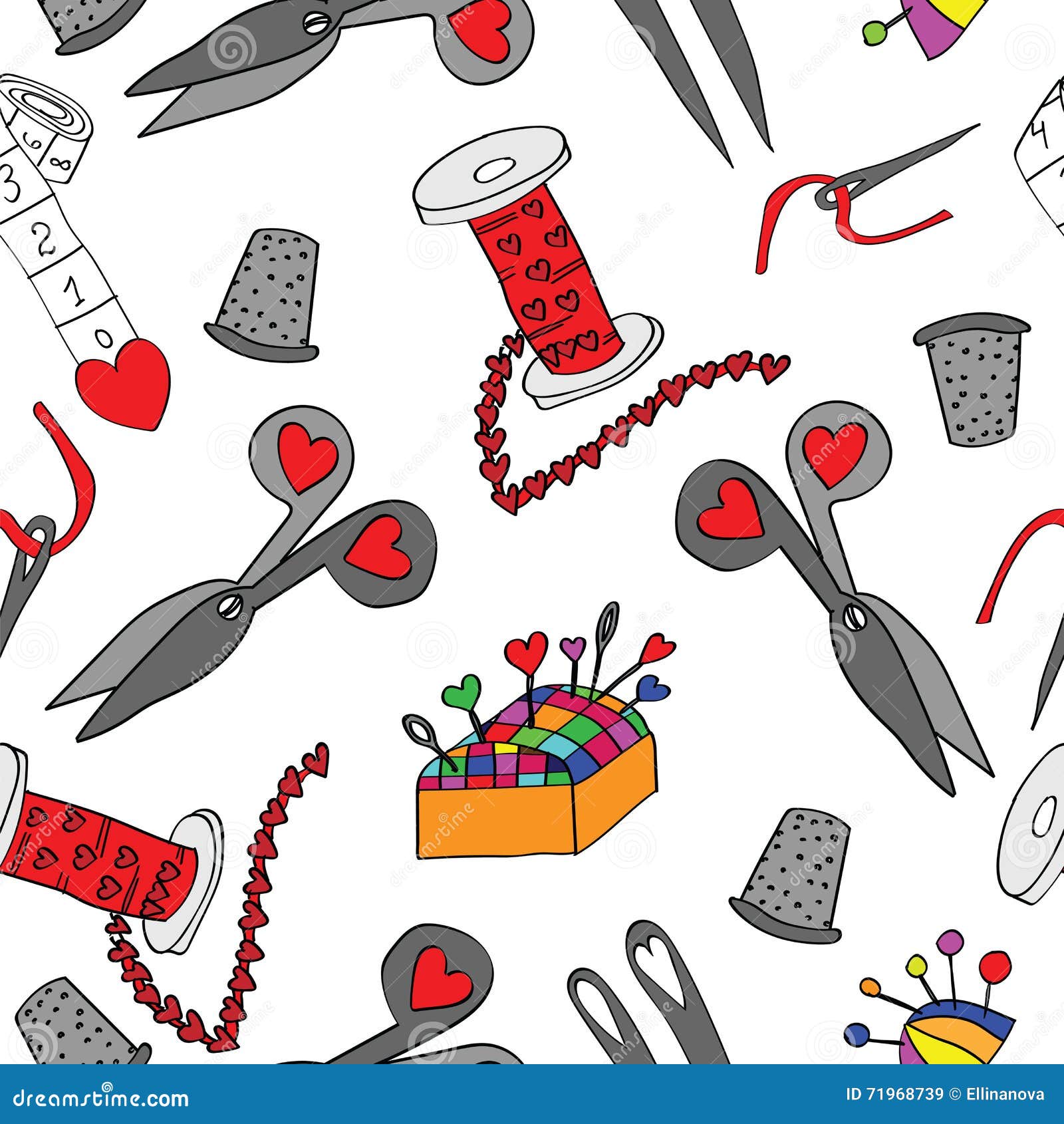 Seamless with Sewing Tools Set Stock Vector - Illustration of flat ...