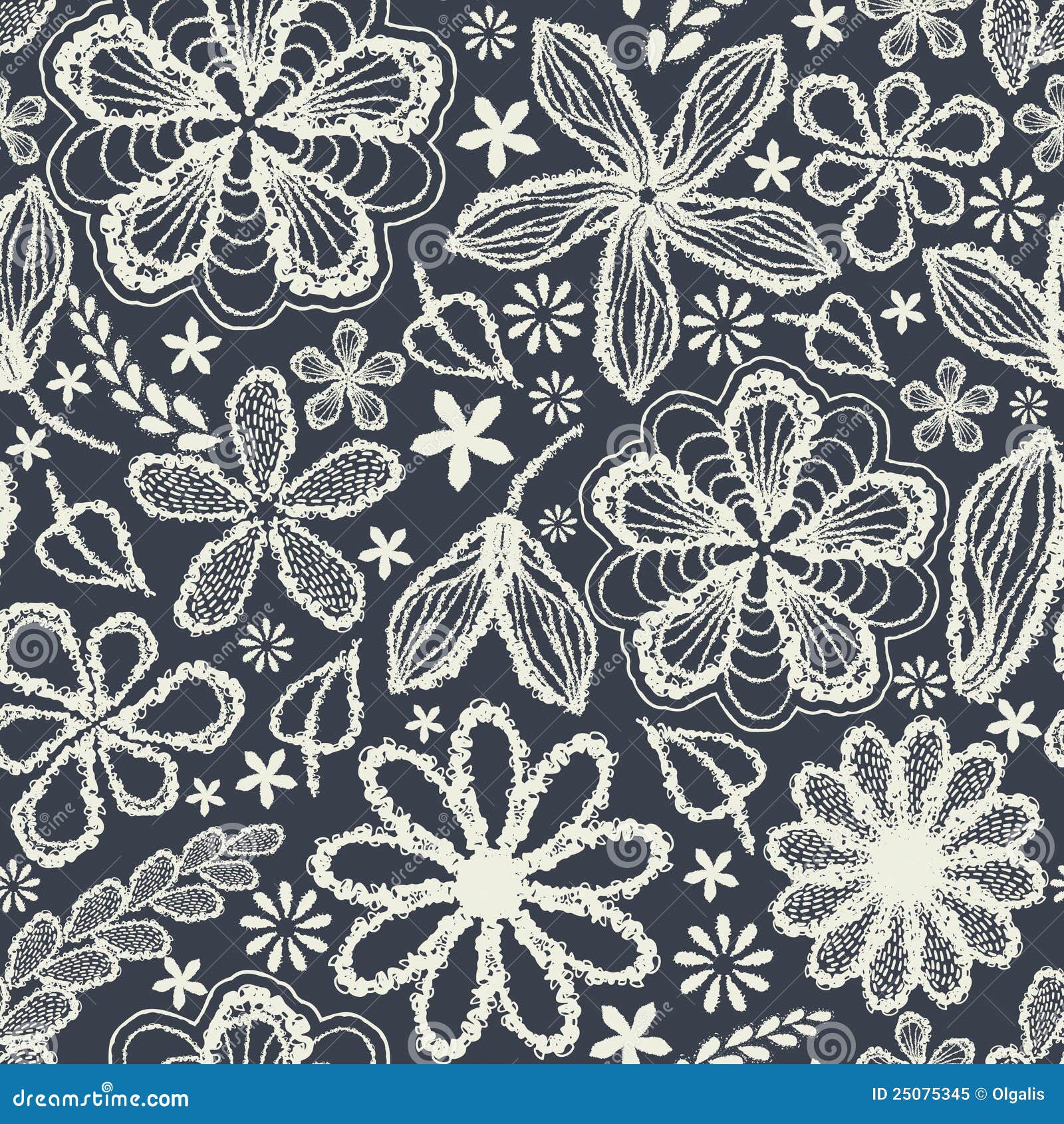 Seamless Shabby Floral Hand-drawn Curly Pattern Stock Illustration ...