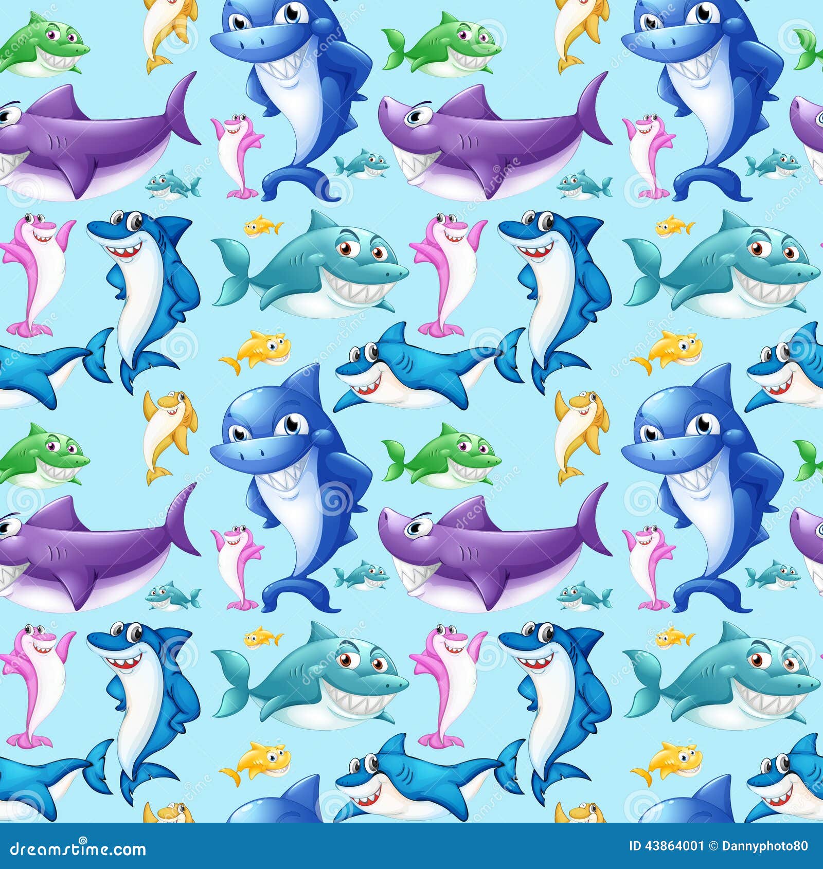 Seamless Shark Pattern In Cartoon Style. Sea, Ocean Theme Vector ...