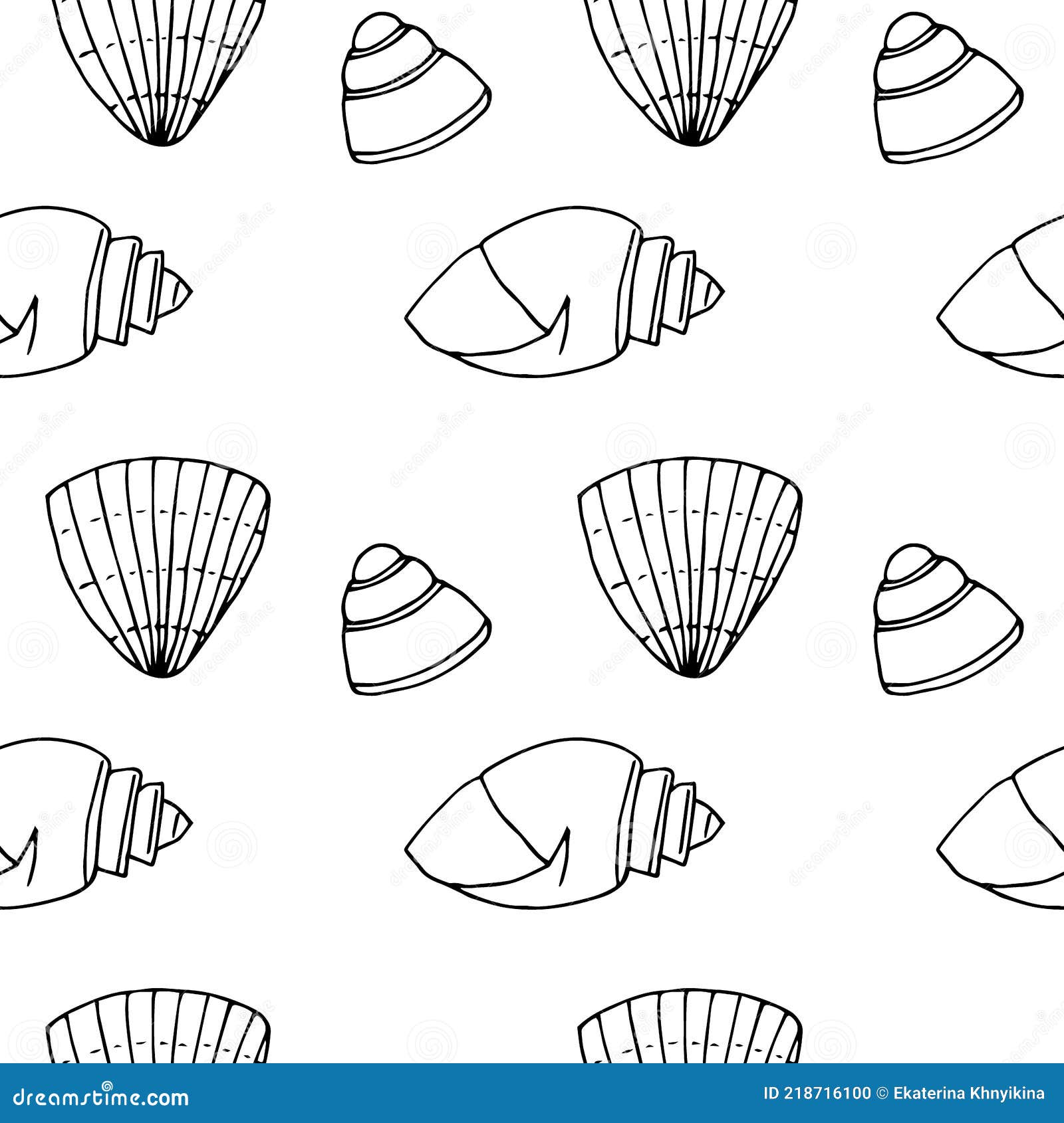 Seamless Shell Pattern, Vector Illustration, Hand Drawn Stock Vector ...