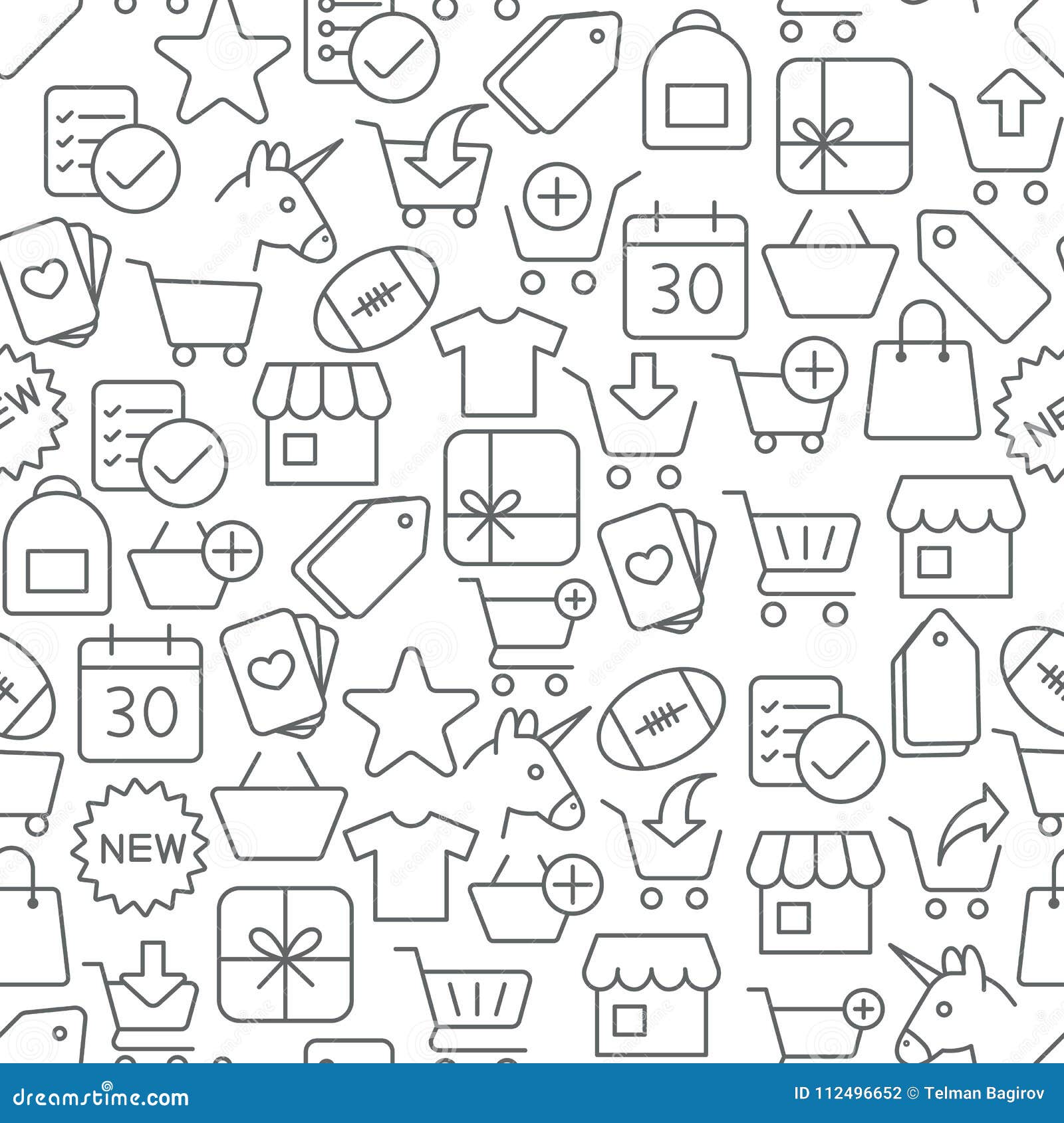 Seamless Shopping Icons Pattern on White Background Stock Illustration ...