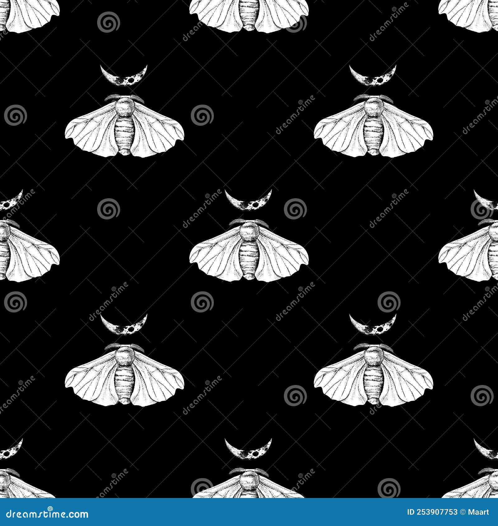 Seamless Silk Moth Pattern On A Dark Background Cartoon Vector ...