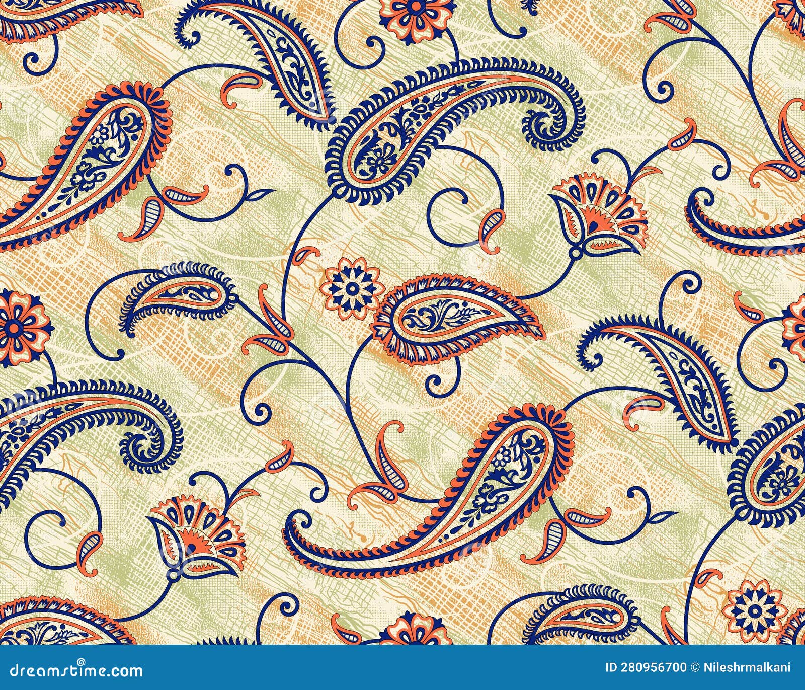 Seamless Silky Paisley Pattern with Textured Background Stock ...