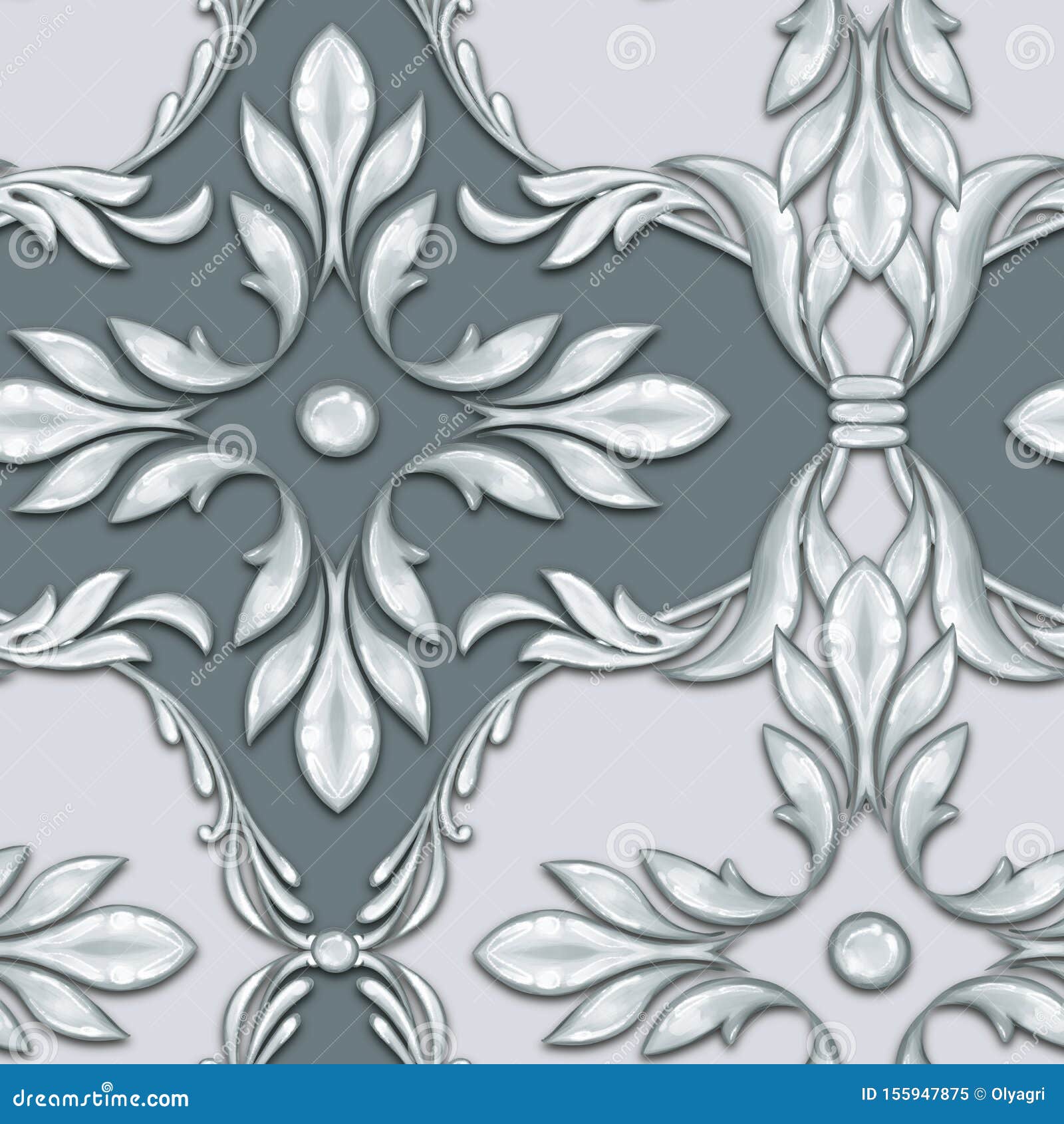 Seamless Silver Baroque Pattern Stock Illustration - Illustration of ...