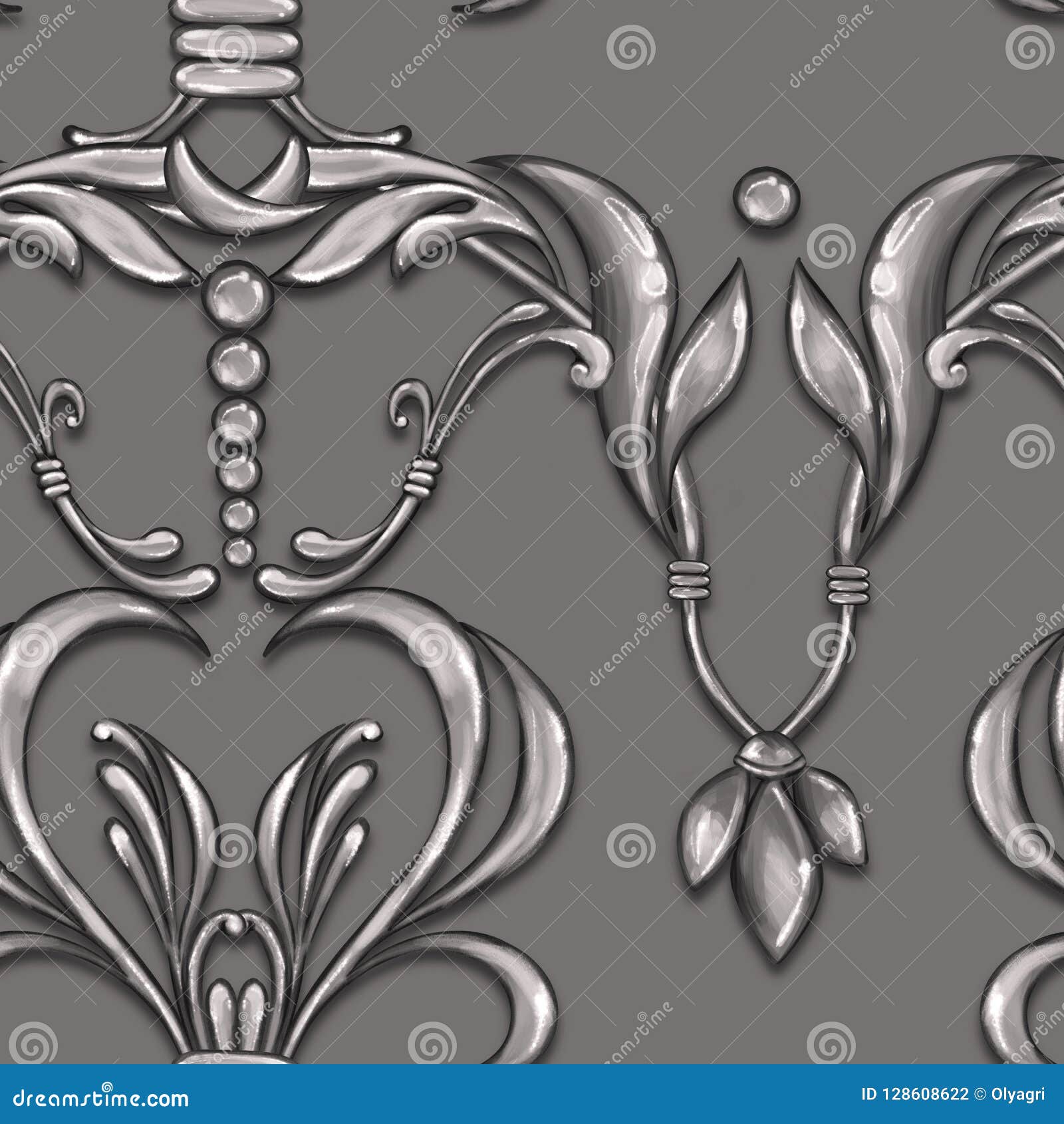 Seamless Silver Baroque Pattern 20 Stock Illustration - Illustration of ...