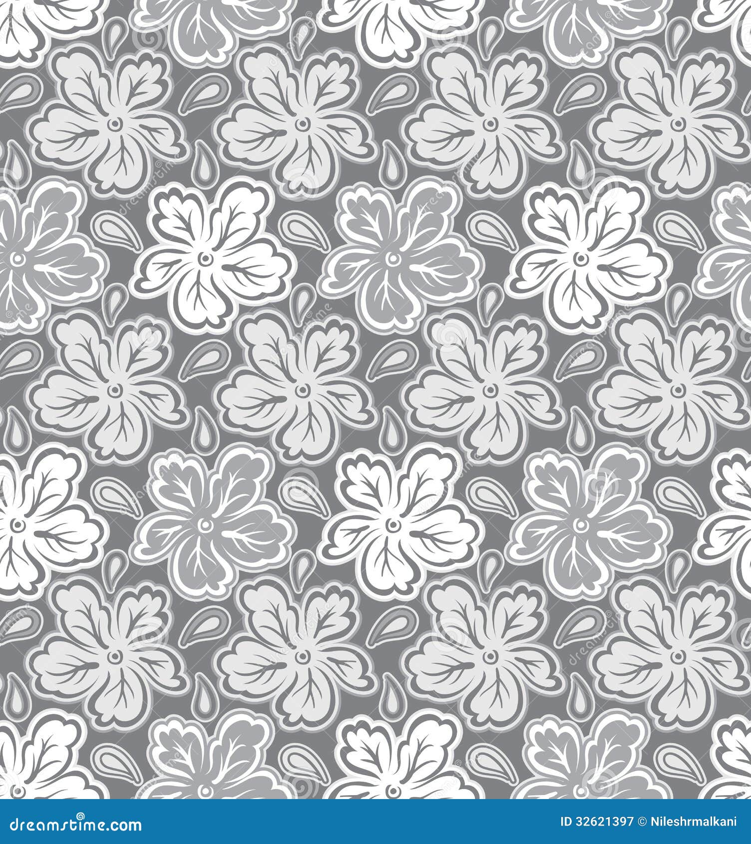 Seamless Silver Flower Background Stock Vector - Illustration of decor ...