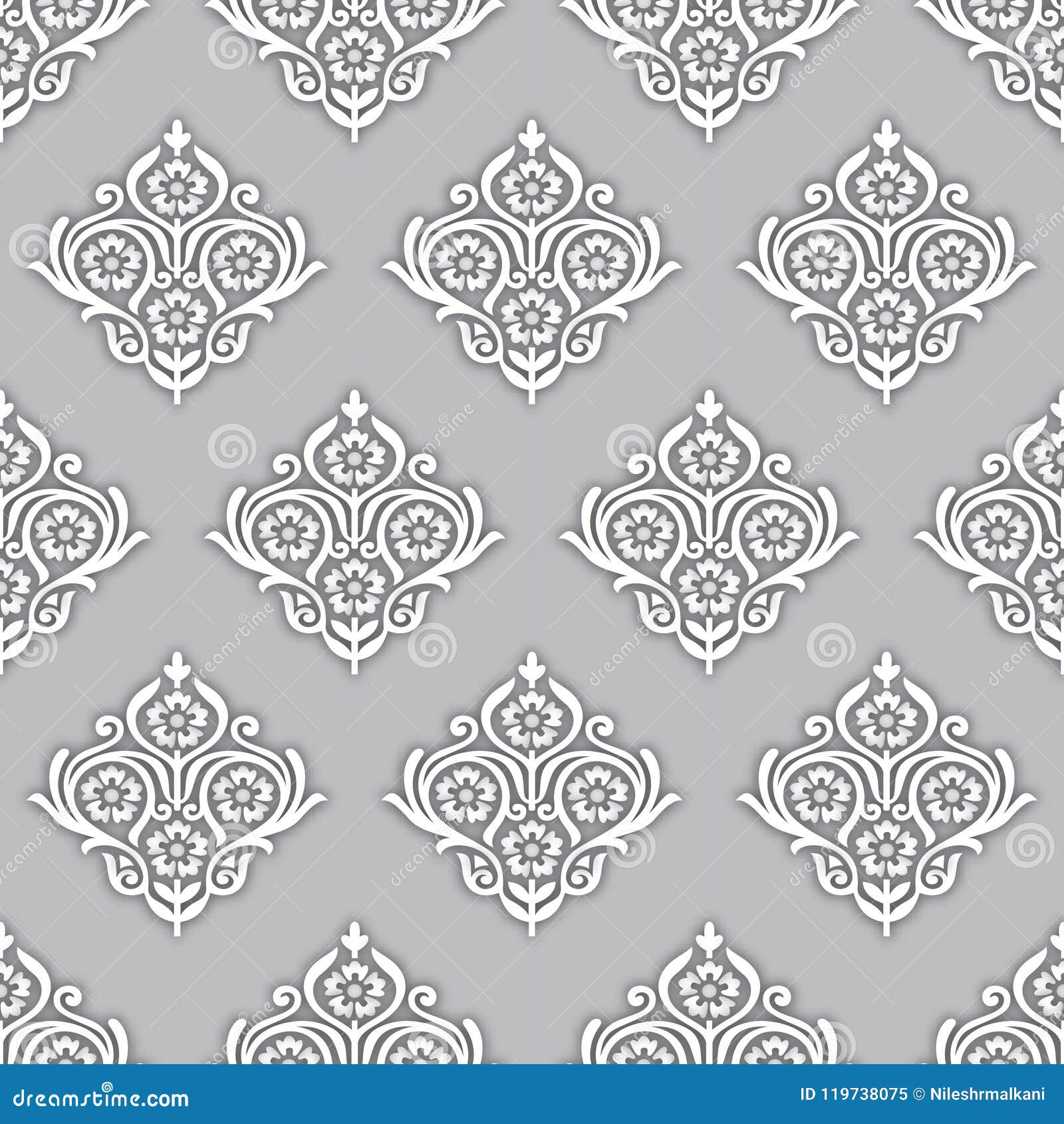 Seamless Silver Rich Damask Wallpaper Stock Vector - Illustration of ...