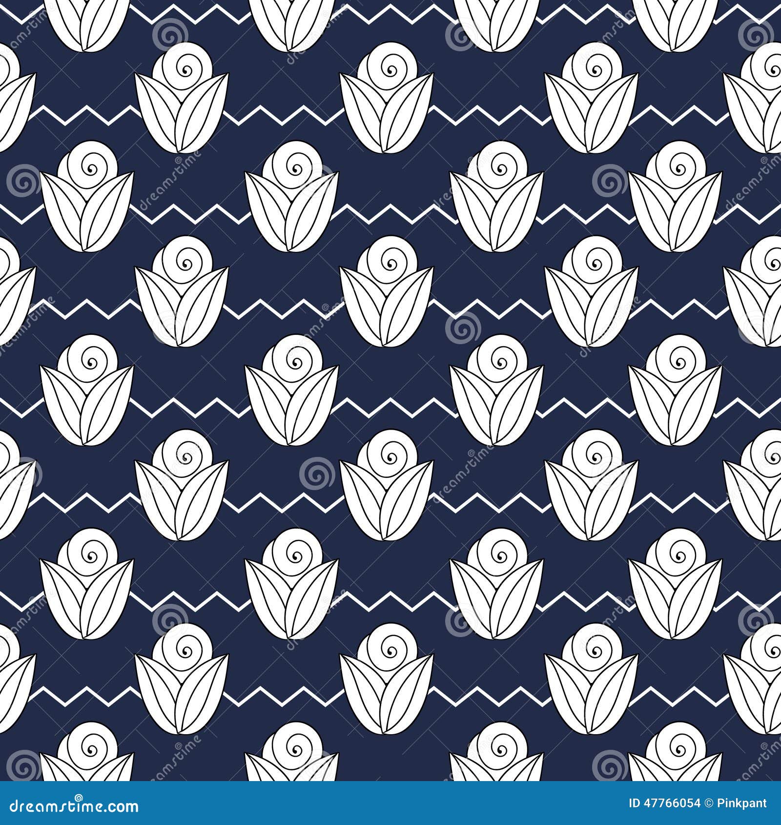 Seamless Simple Pattern with Flower, Rose, Stems, Zig Zag Stock ...