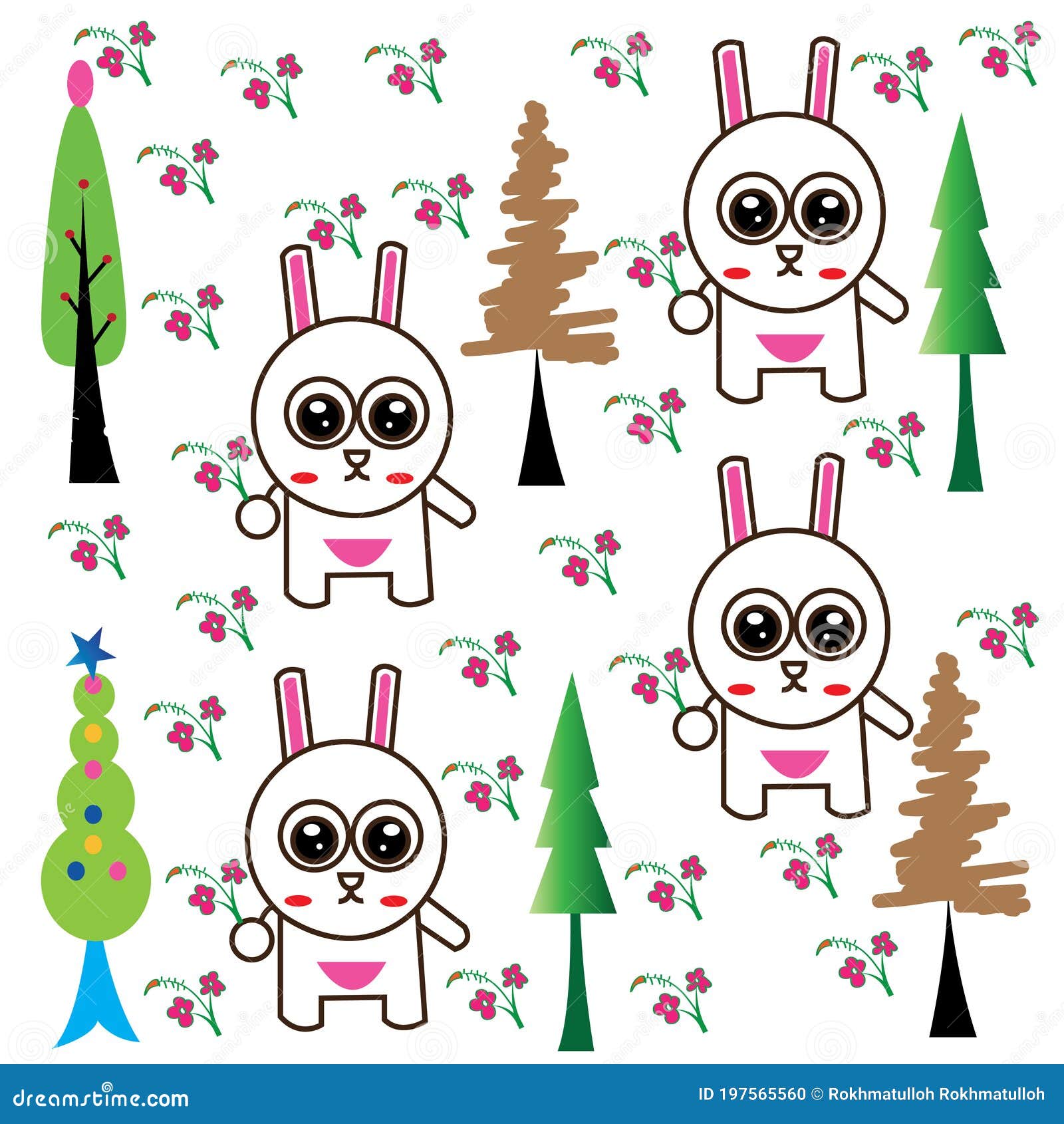 Seamless Simple Rabbit Tree Abstract Design Vector Stock Vector ...