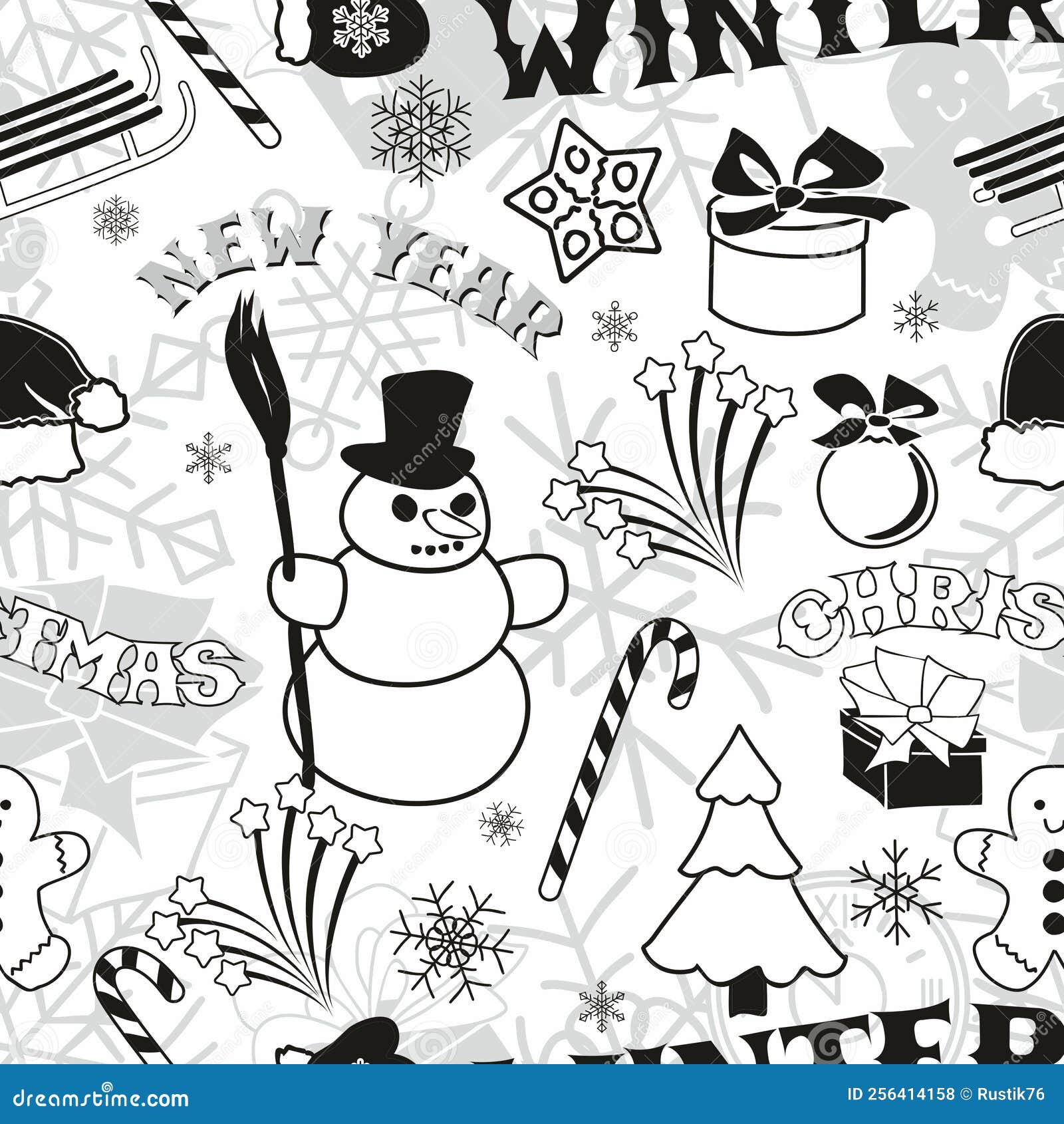 Seamless Simplified Pattern on a Winter Theme with Black Elements on a ...