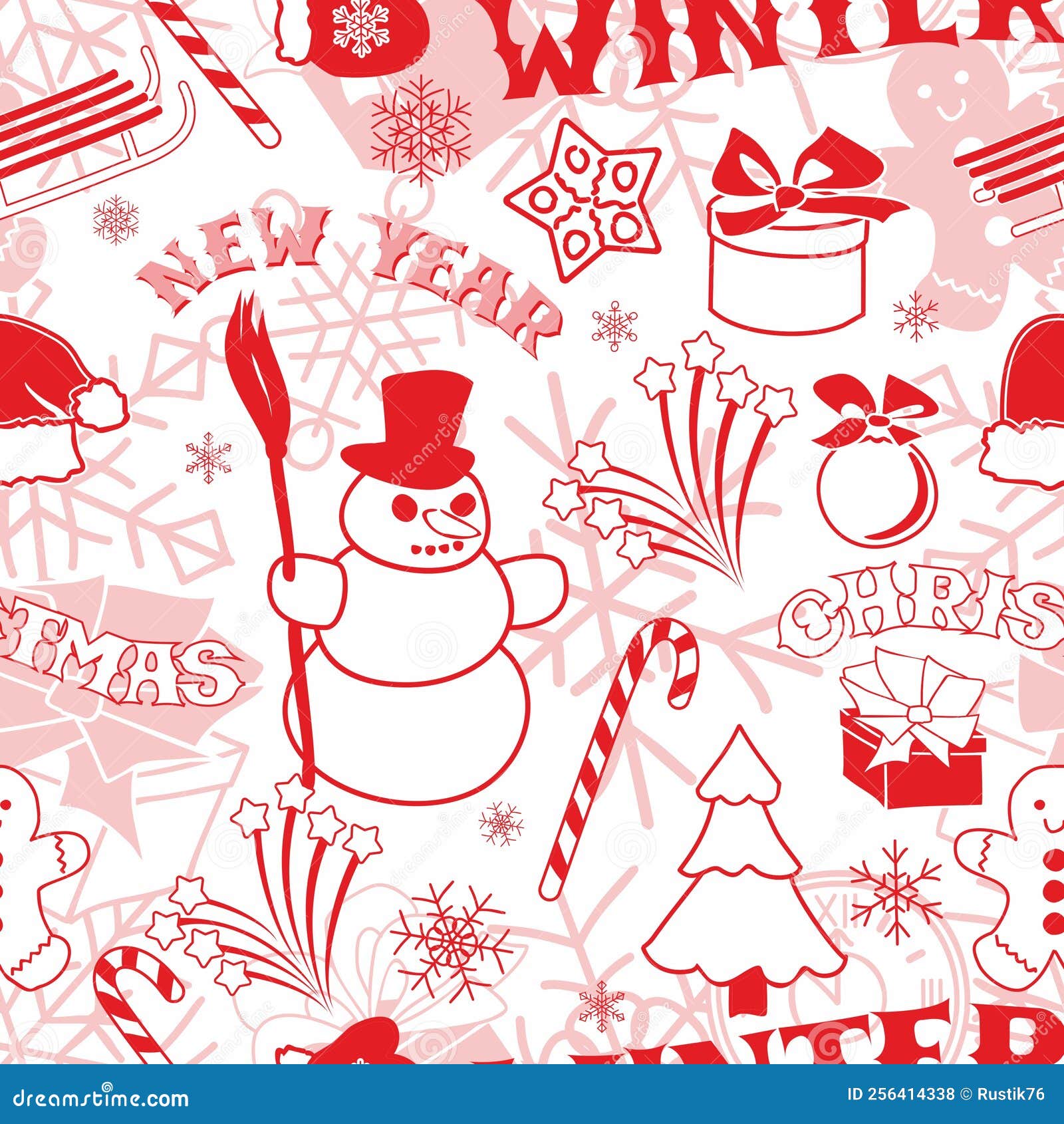 Seamless Simplified Pattern on a Winter Theme with Red Elements on a ...