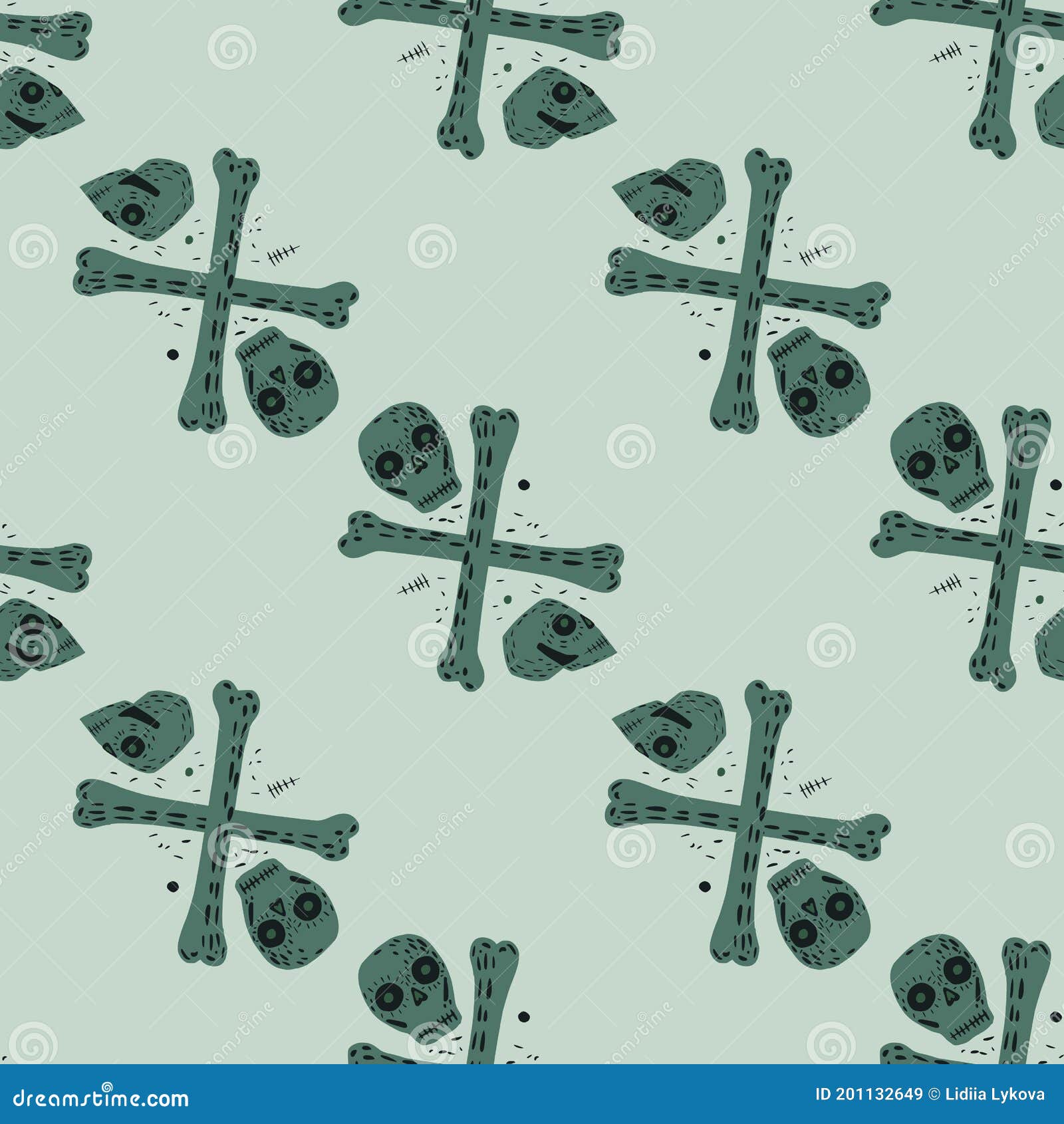 Seamless Skeleton Pattern with Skulls and Bones Ornament. Blue Palette ...