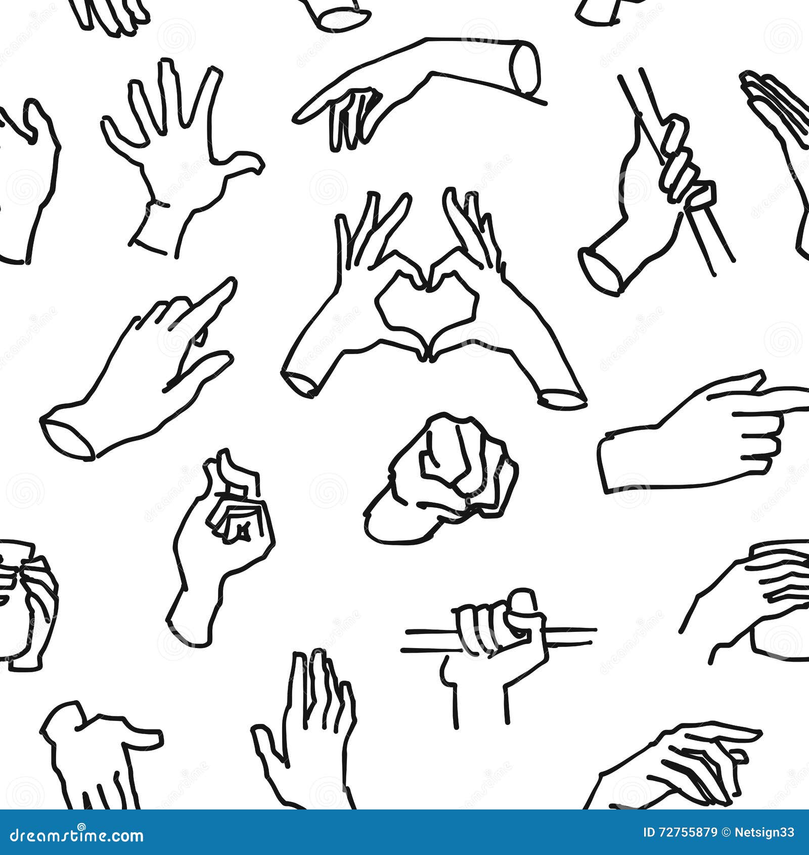 Seamless Sketched Wall Art Hands Pattern Stock Vector - Illustration of ...