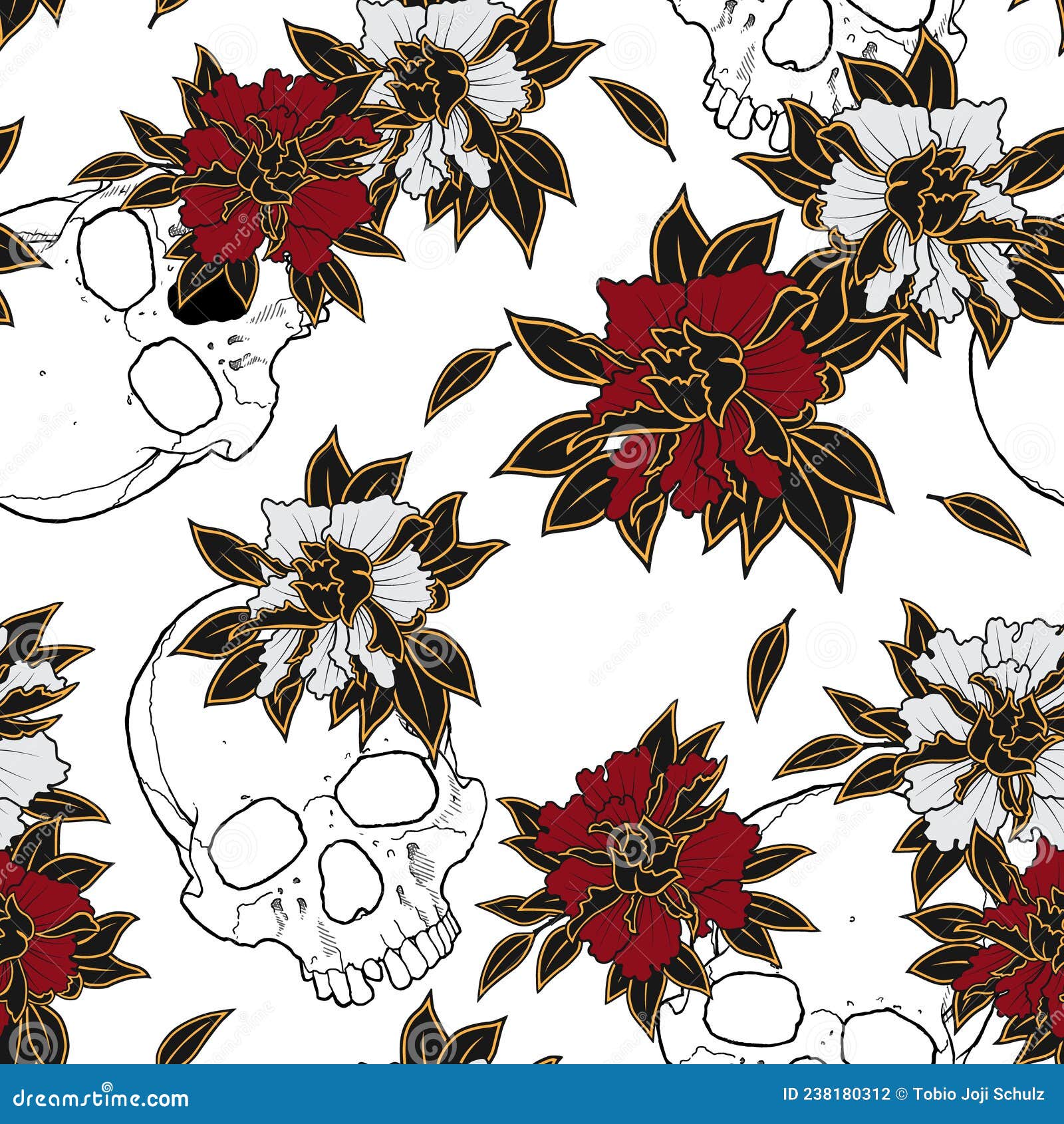Seamless Skull and Flower Pattern Stock Vector - Illustration of ...