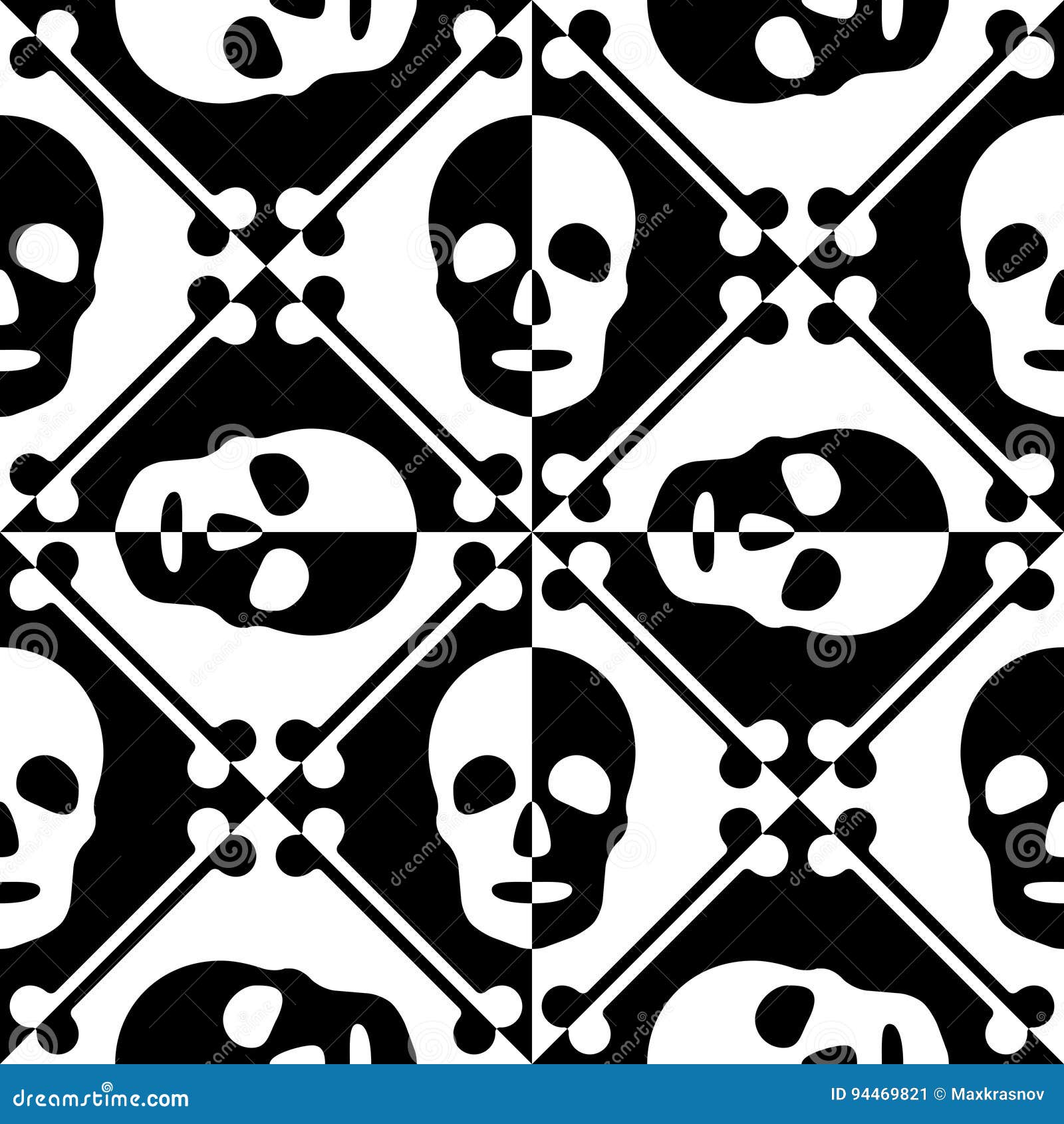 Seamless Skull and Square Pattern Stock Vector - Illustration of grid ...