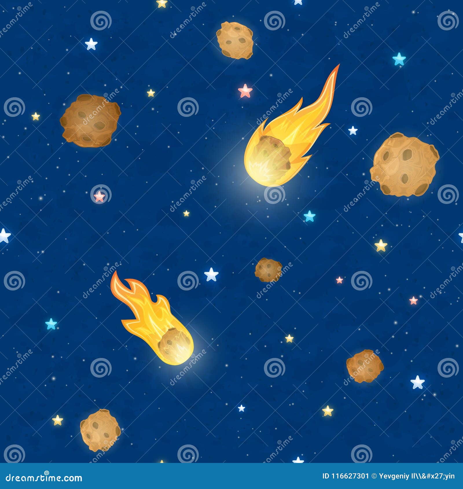 Seamless Sky Background With Stars And Meteorites Cartoon Vector ...