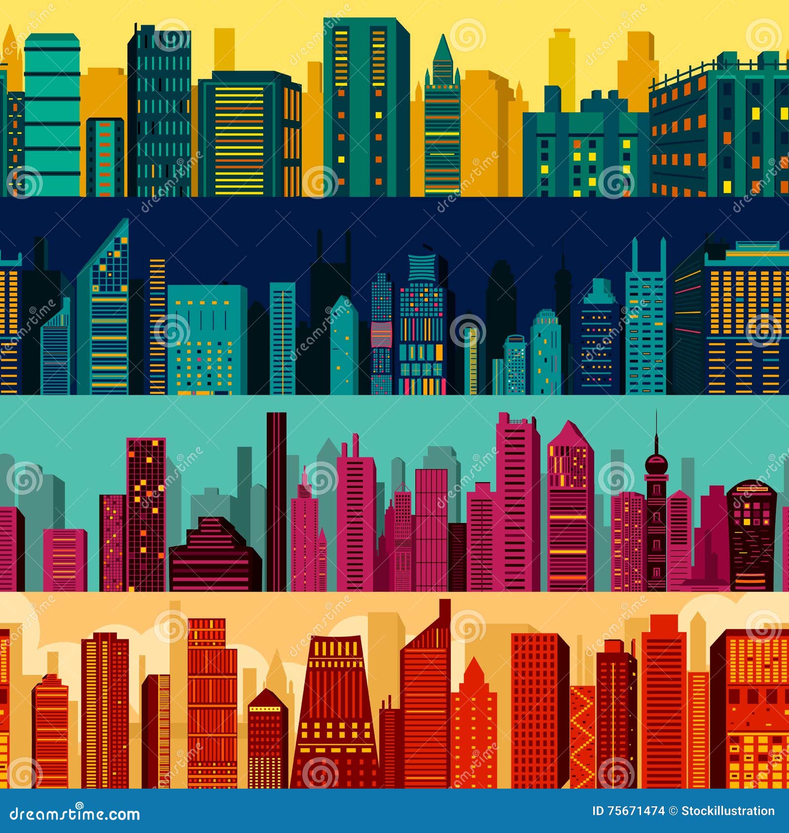 Seamless Skyscraper Building Pattern Vector Illustration ...