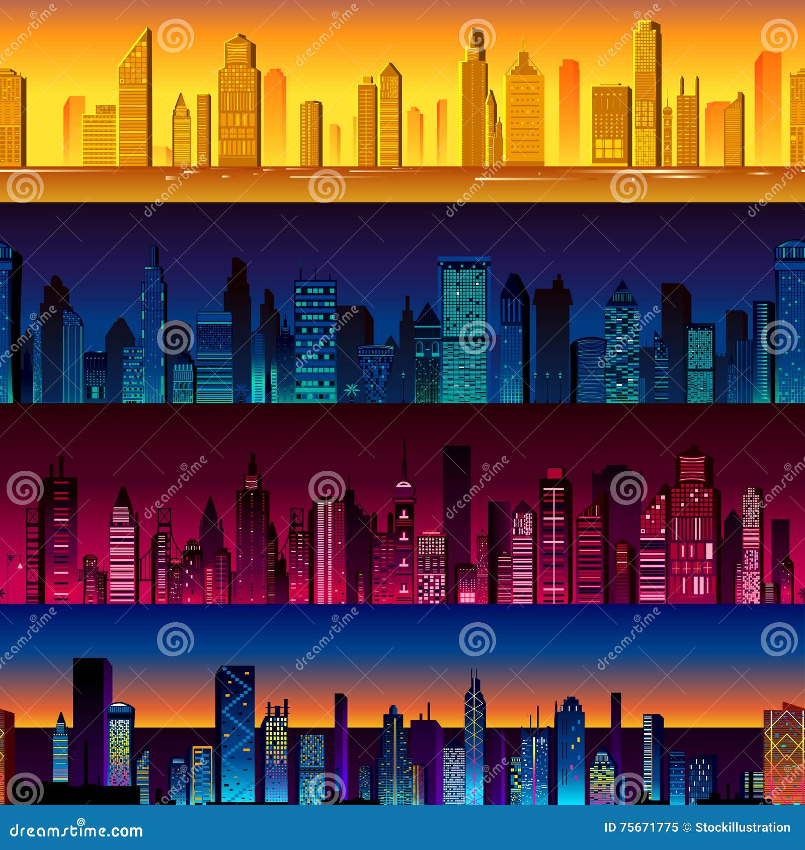 Seamless Skyscraper Building Pattern Cartoon Vector | CartoonDealer.com ...