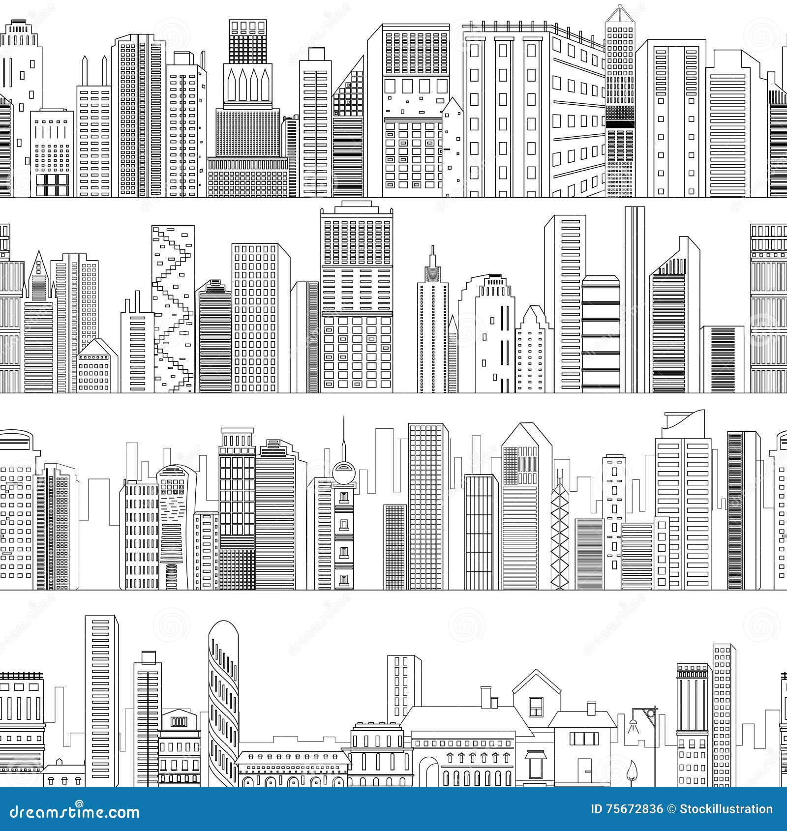 Seamless Skyscraper Building Pattern Stock Vector - Illustration of ...