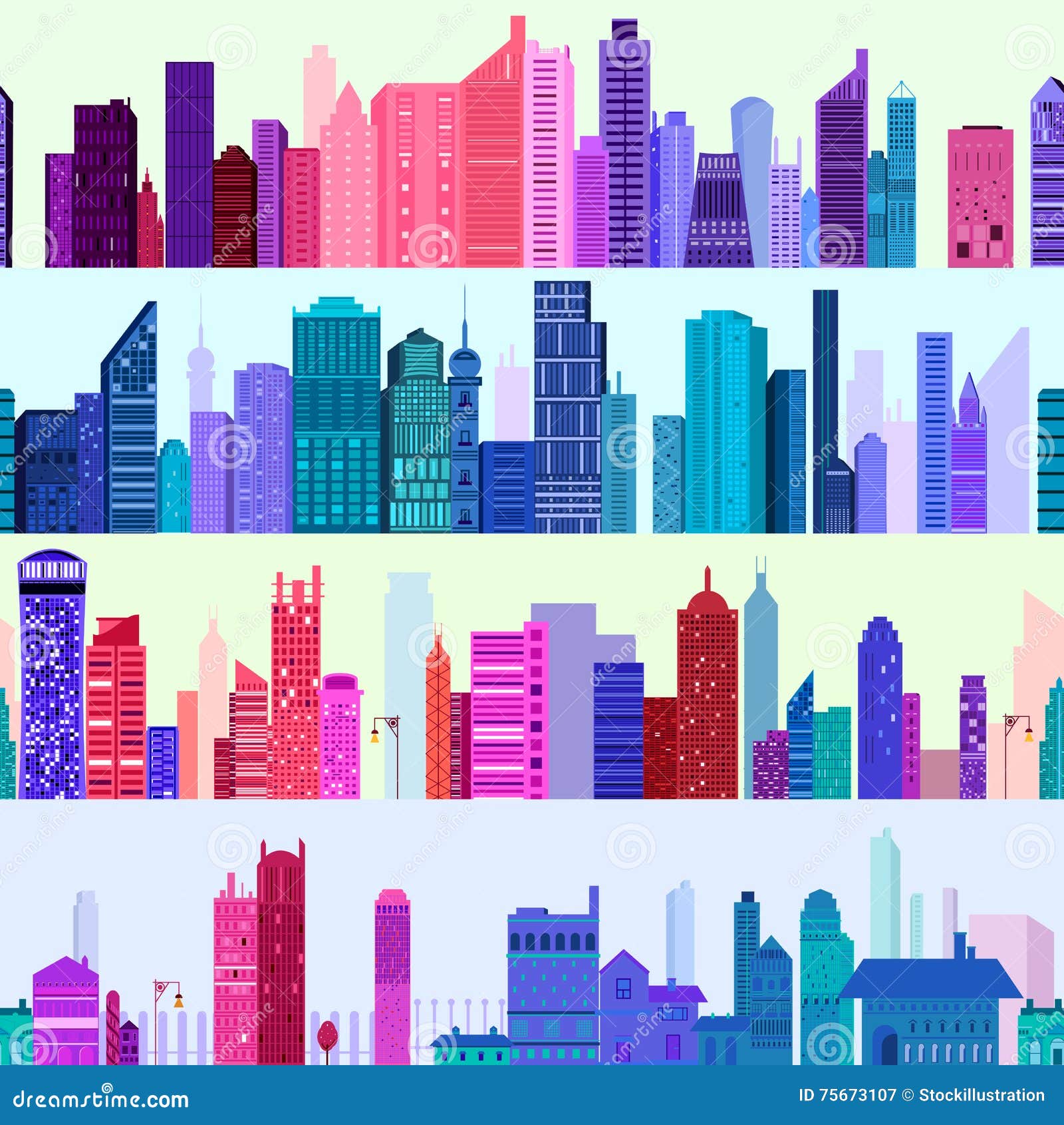 Seamless Skyscraper Building Pattern Stock Vector - Illustration of ...
