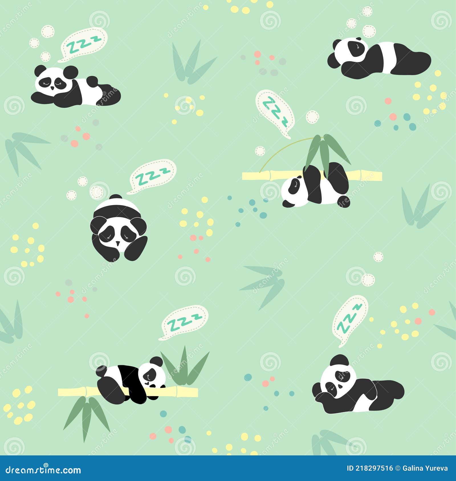 Seamless Sleeping Panda Pattern Stock Vector - Illustration of cute ...