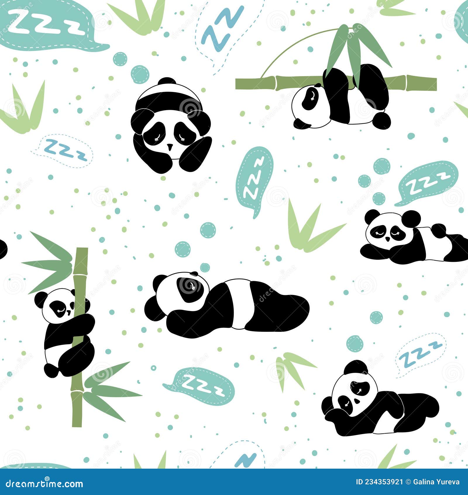 Seamless Sleeping Panda Pattern Stock Vector - Illustration of emblem ...